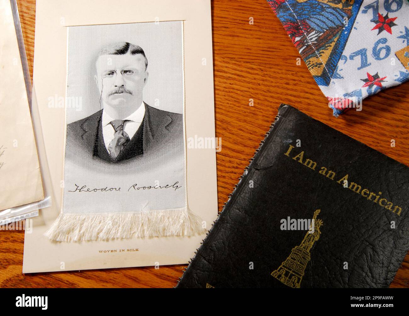 A silk photo of Teddy Roosevelt is seen in Joyce Snay's collection ...