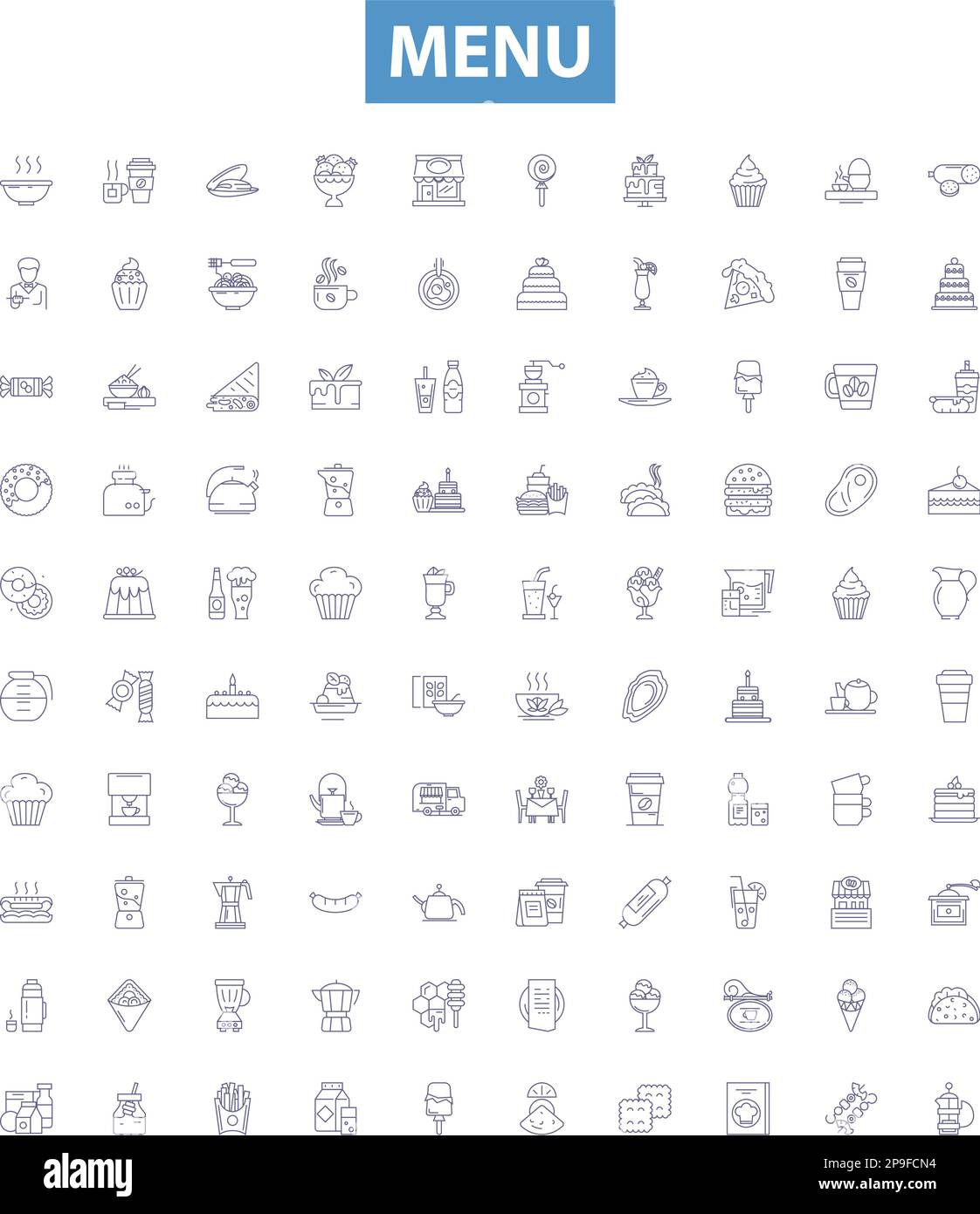 Menu Line Icons Signs Set Diet Food Cuisine Fare Listing Selections Options Dishes