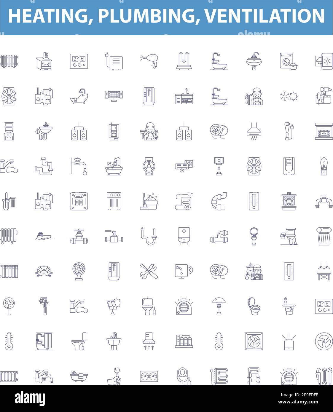 Heating, plumbing, ventilation line icons, signs set. heating, plumbing ...
