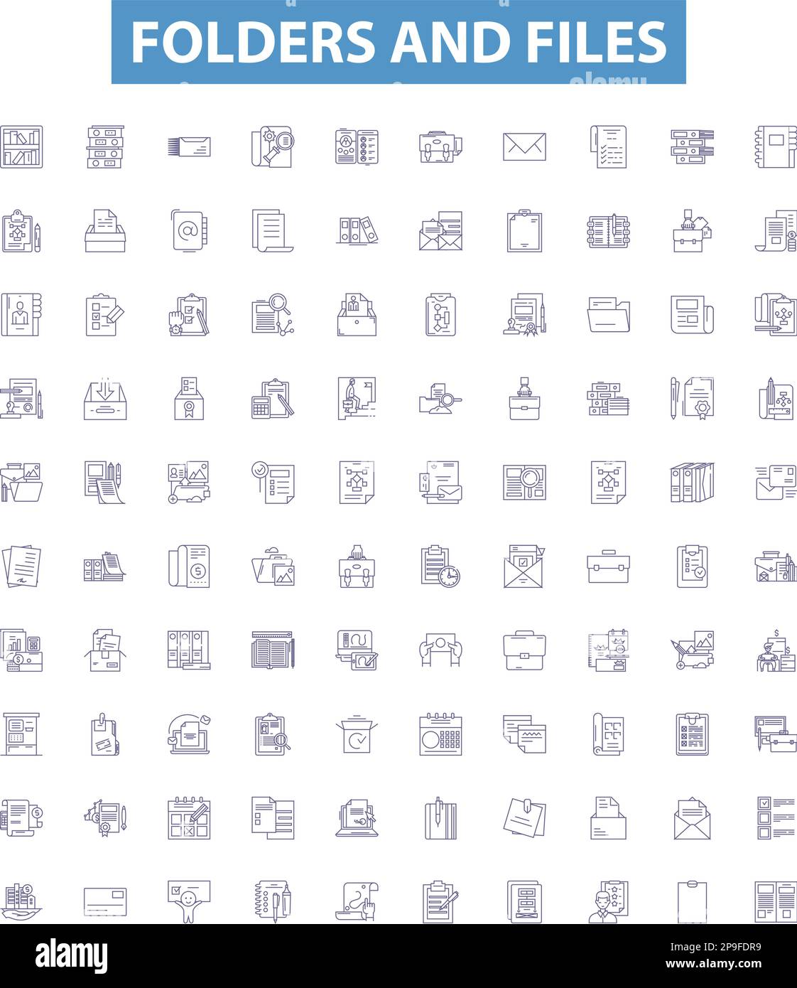 Folders and files line icons, signs set. folders, files, organization ...