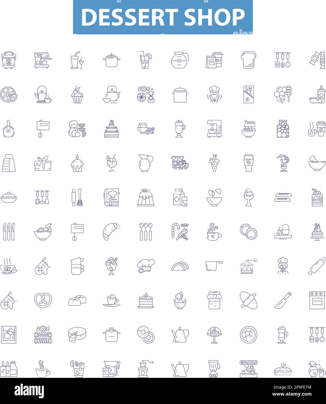 Dessert shop line icons, signs set. dessert, shop, bakery, pastry, confectionery, ice cream ...