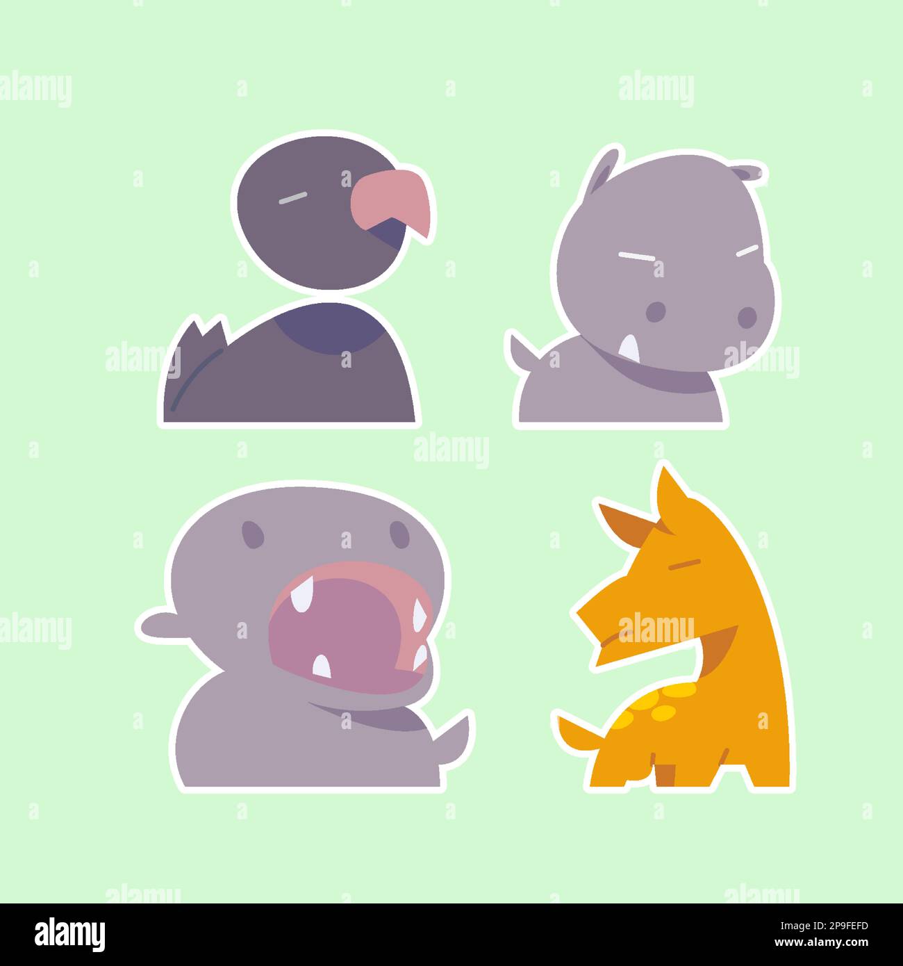 Cute wild animals set including lion, tiger, hippo, crocodile, fox ...