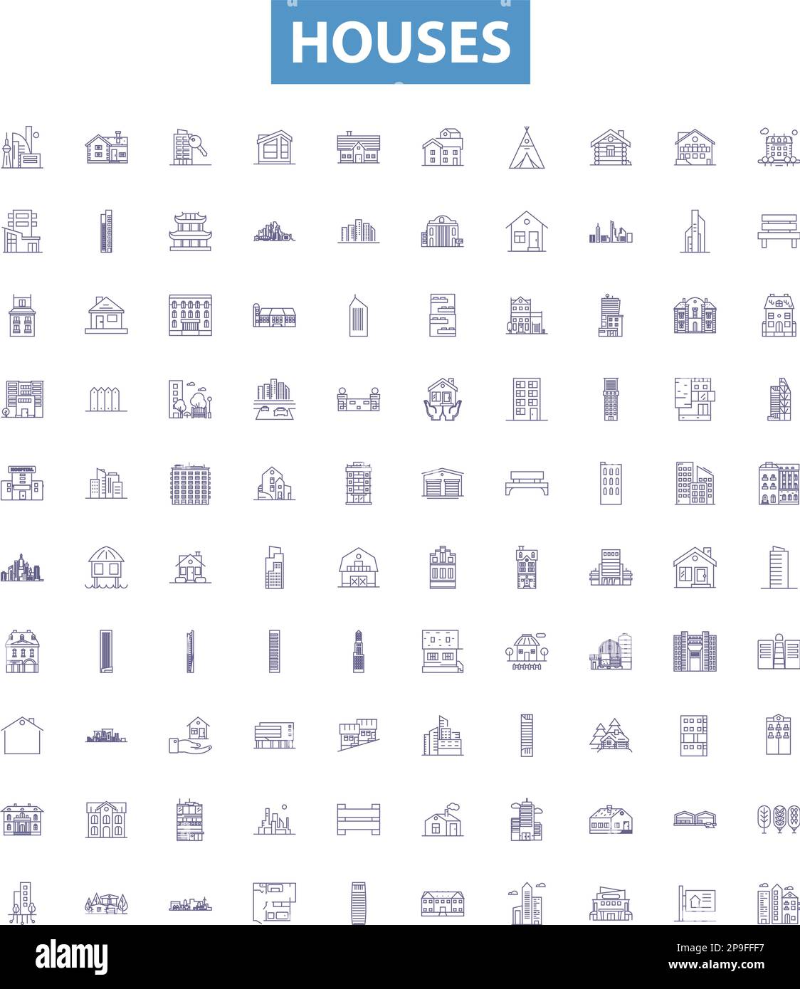 Houses line icons, signs set. Home, Abode, Mansion, Residence, Cottage ...