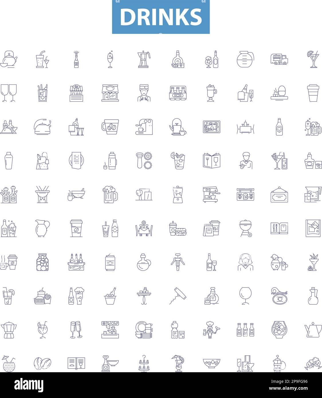 Drinks line icons, signs set. Beverages, Juice, Soda, Martini, Smoothie ...