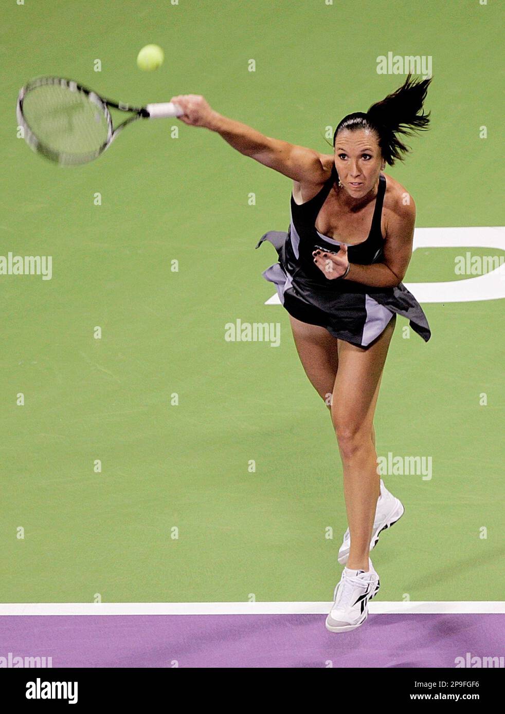 Serbia's Jelena Jankovic serves to Ana Ivanovic, also from Serbia ...