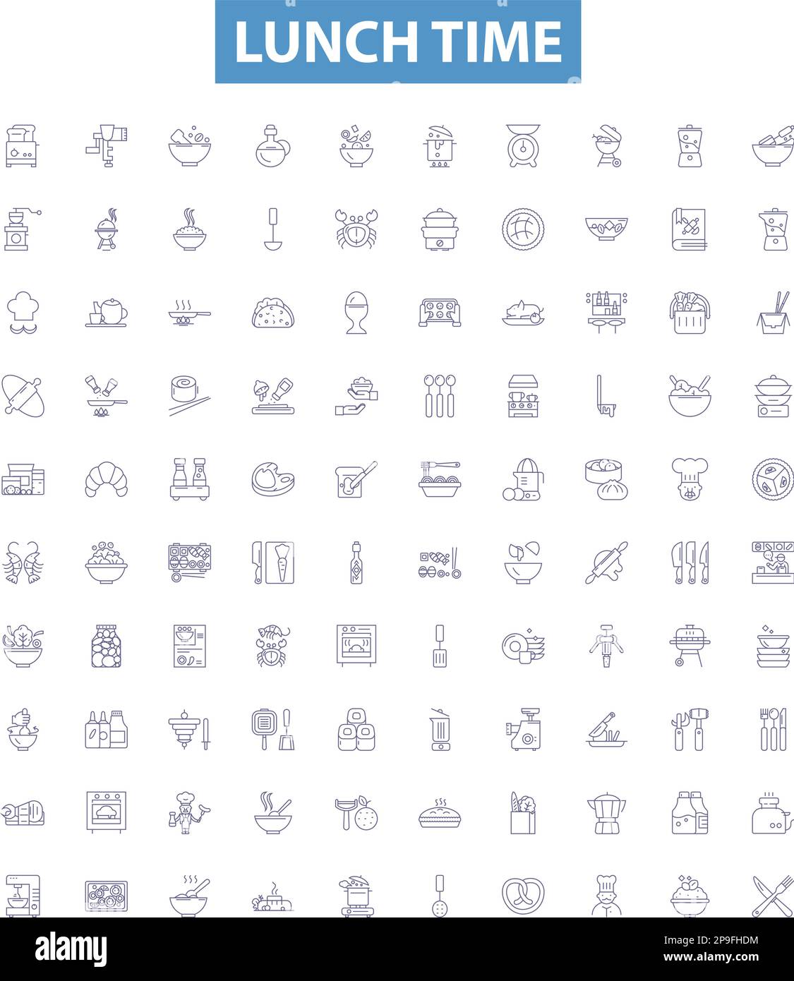 Lunch time line icons, signs set. Mealtime, Lunching, Eating, Dining ...