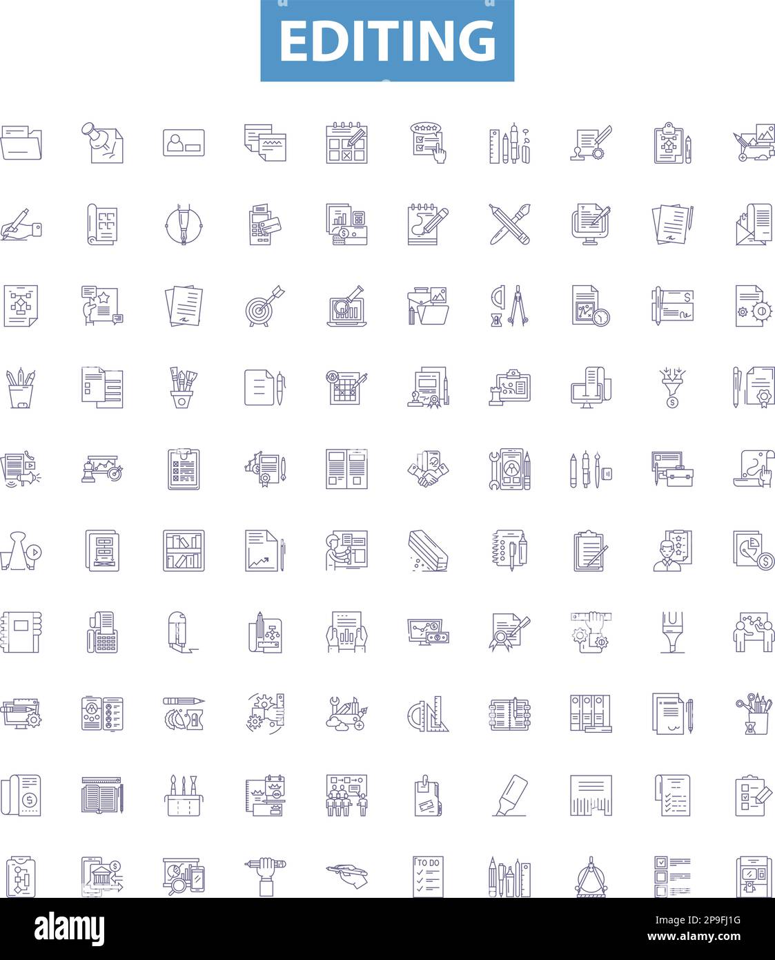 Editing line icons, signs set. Edit, Revise, Modify, Adjust, Tweak, Refine, Polish, Correct ...