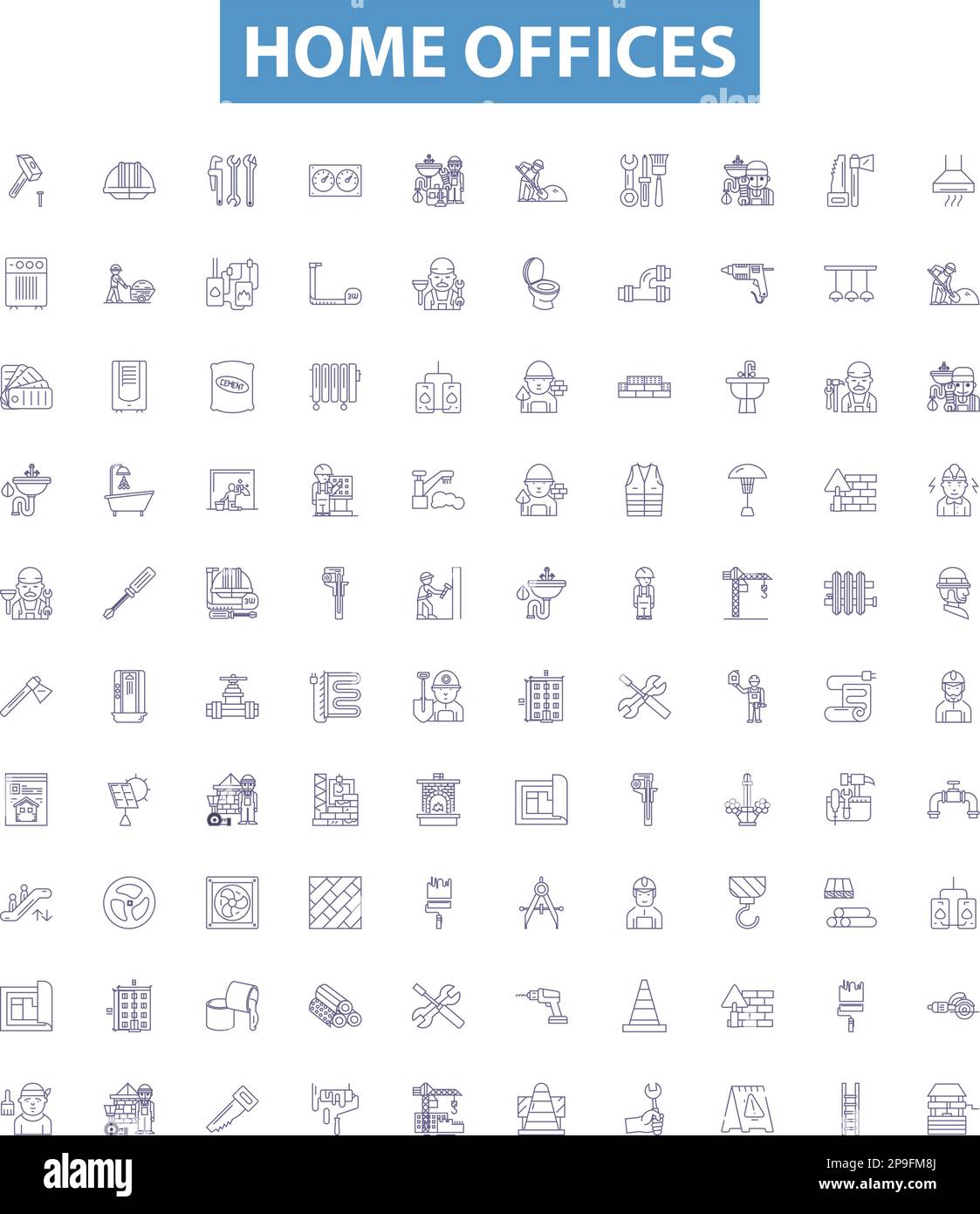 Home offices line icons, signs set. Home, Offices, Work, Desk, Home ...