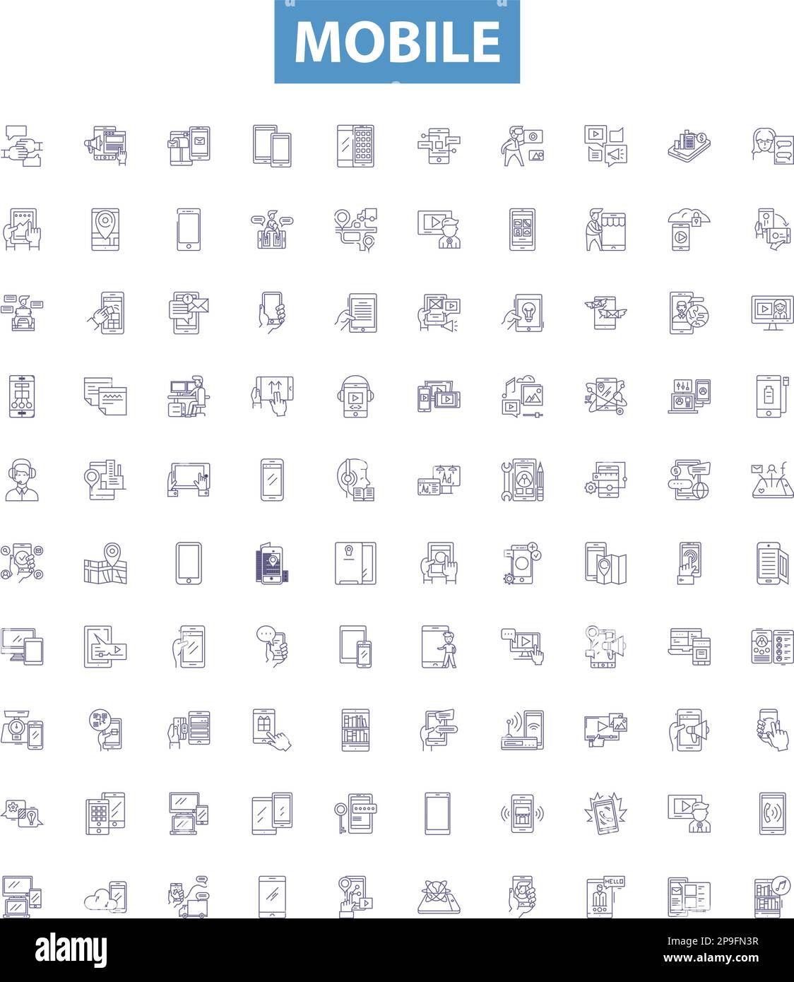 Mobile line icons, signs set. Phone, cellphone, handset, mobile ...