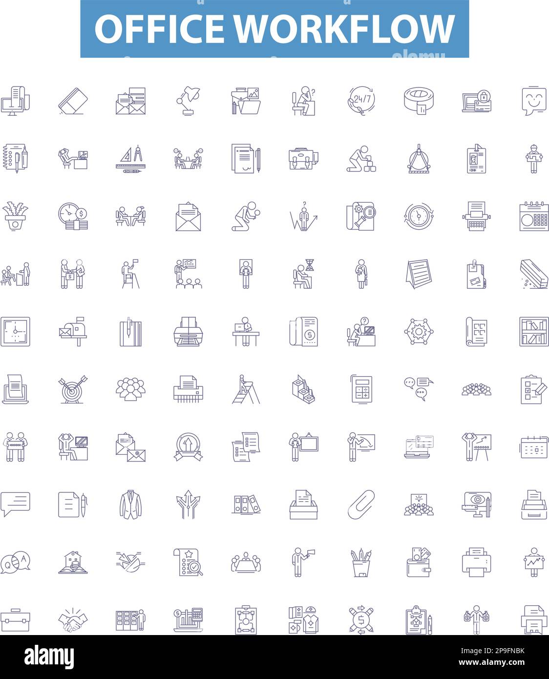Office Workflow Line Icons Signs Set Workflow Office Process Automation Management Task