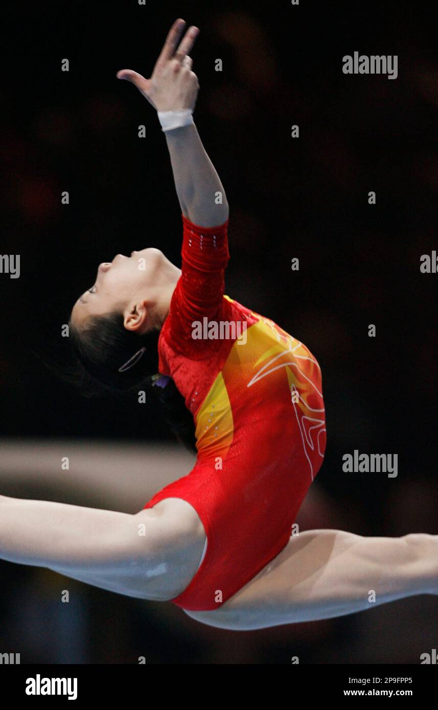 Chinese Ningh He performs on the floor, at the Swiss Cup gymnastics ...