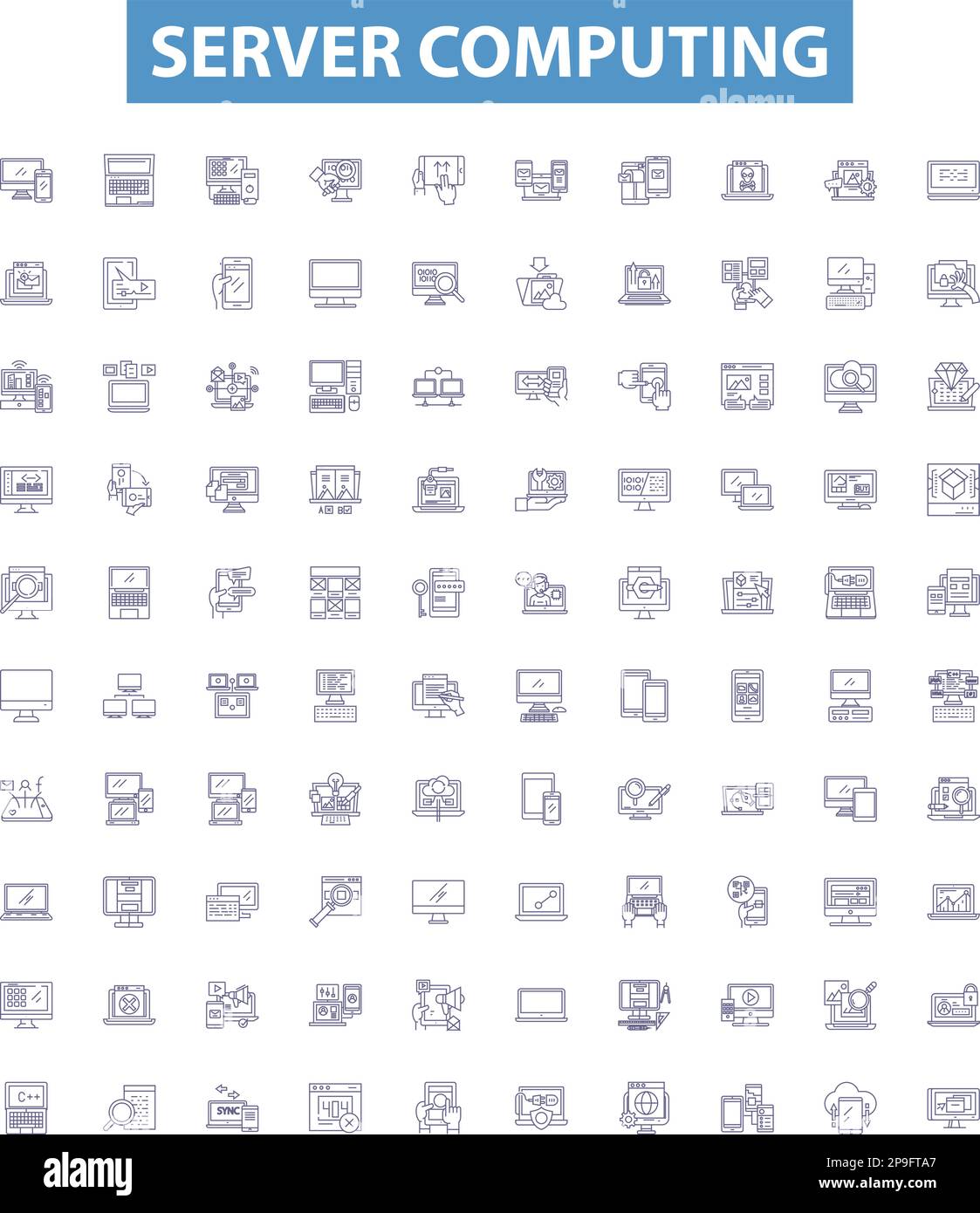 Server Computing Line Icons Signs Set Server Computing Cloud Data