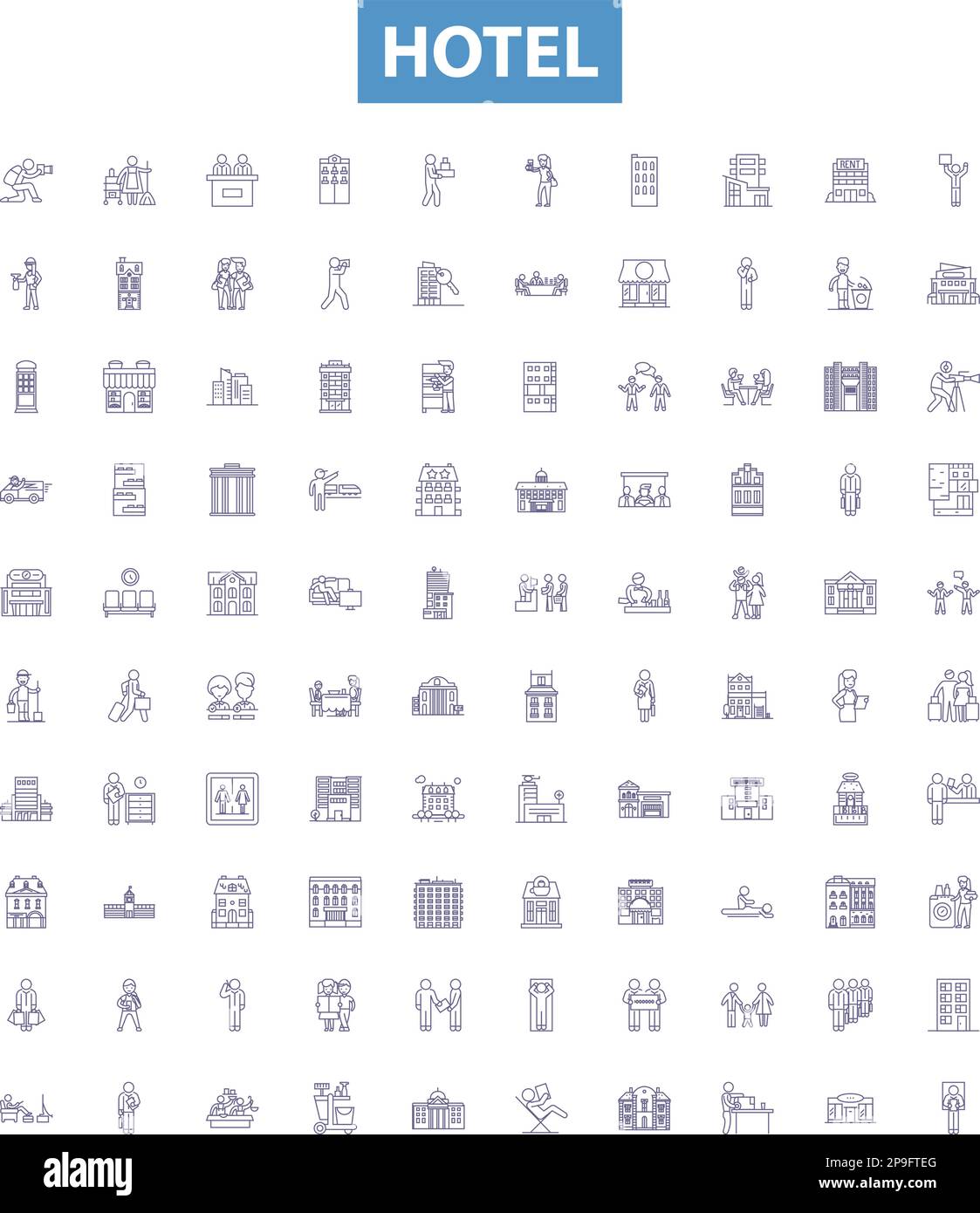 Hotel line icons, signs set. Hotel, Accommodation, Lodging, Resort, Inn ...