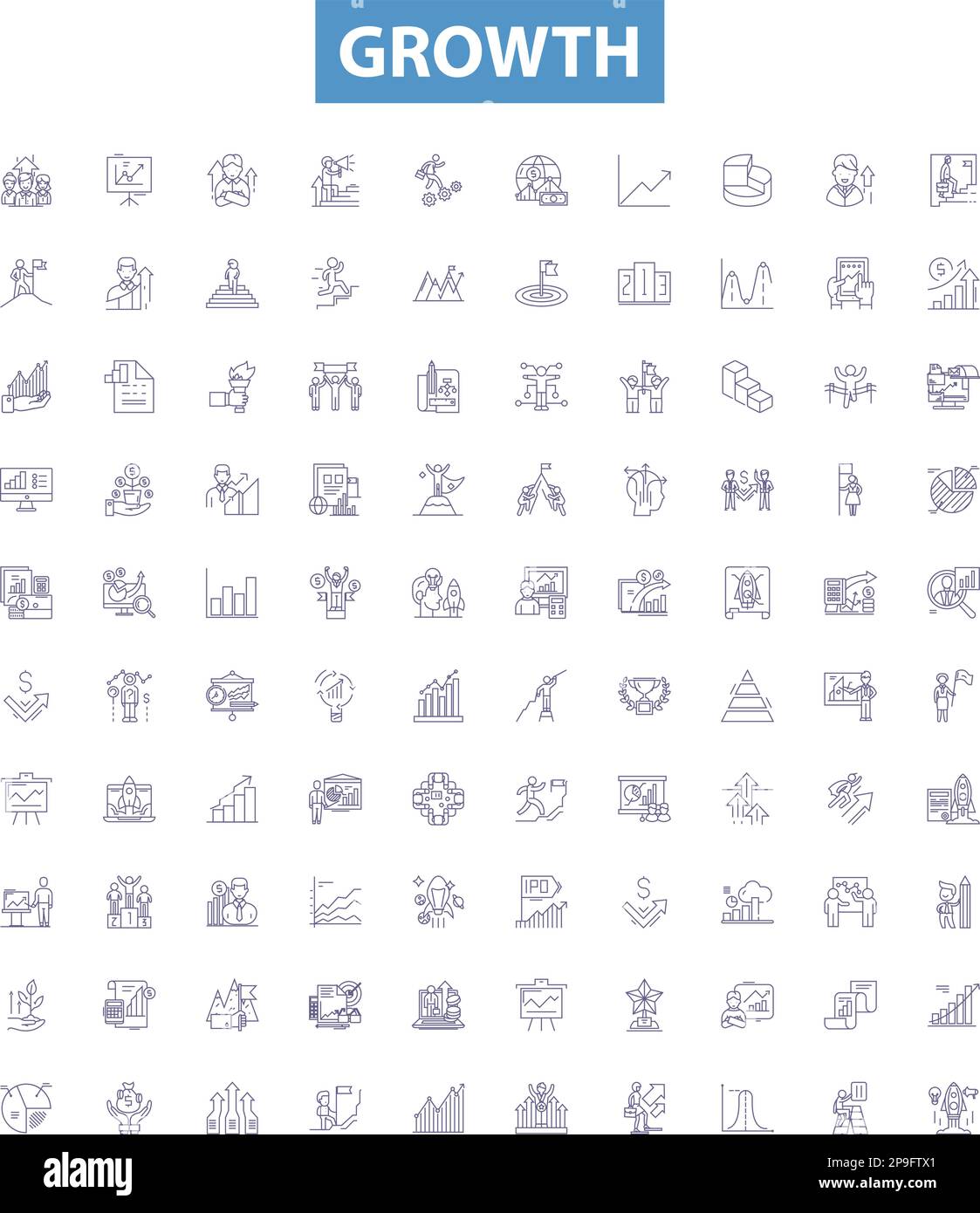 Growth line icons, signs set. Expansion, Advancement, Rise, Increment ...