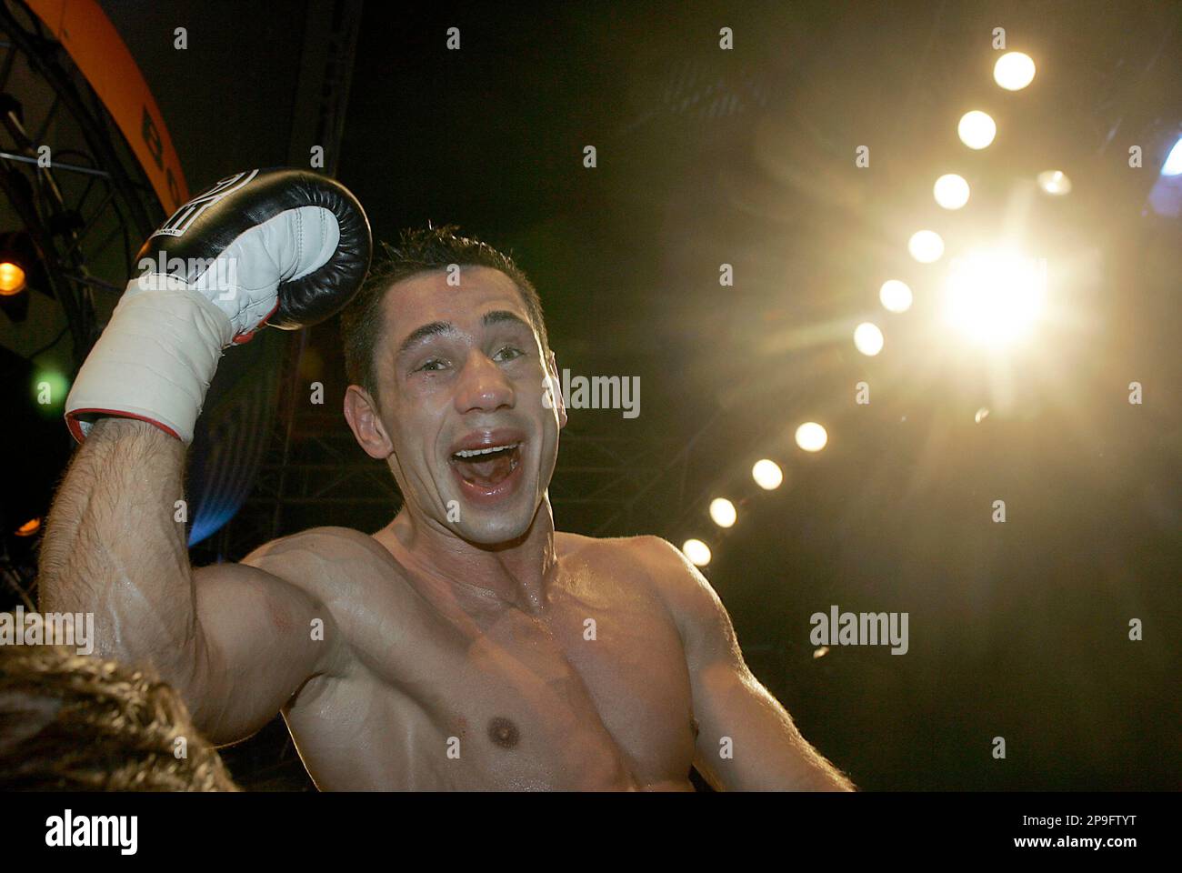 Boxer Felix Sturm celebrates after winning the middleweight WBA World ...