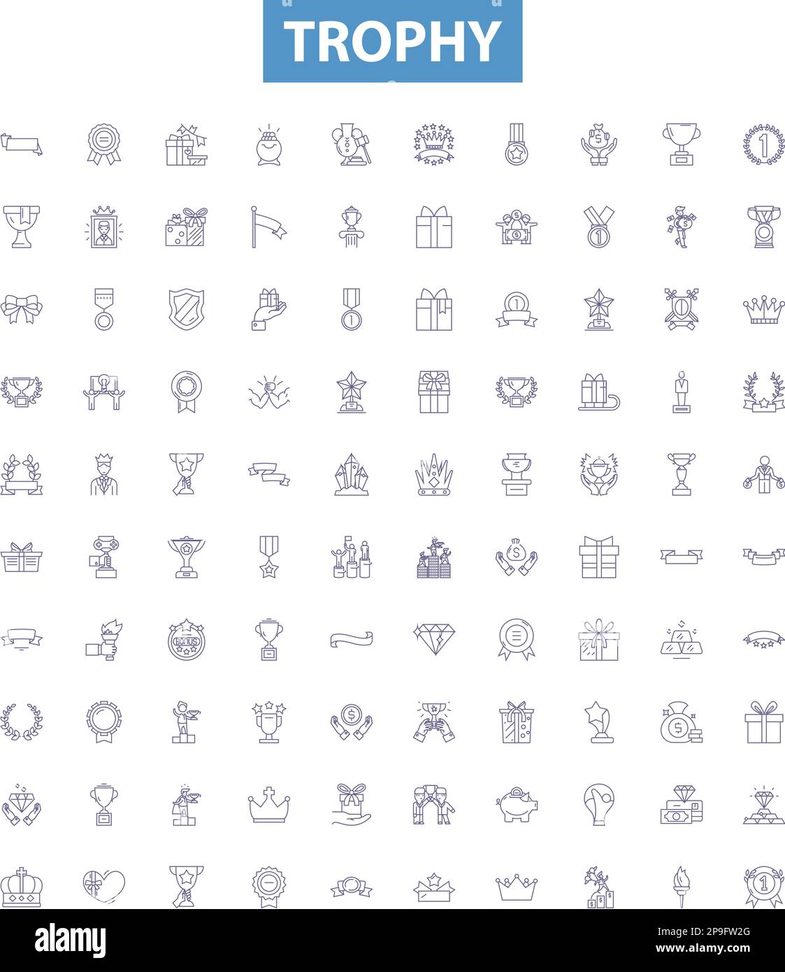 Trophy line icons, signs set. Prize, Award, Cup, Plaque, Medal, Emblem ...