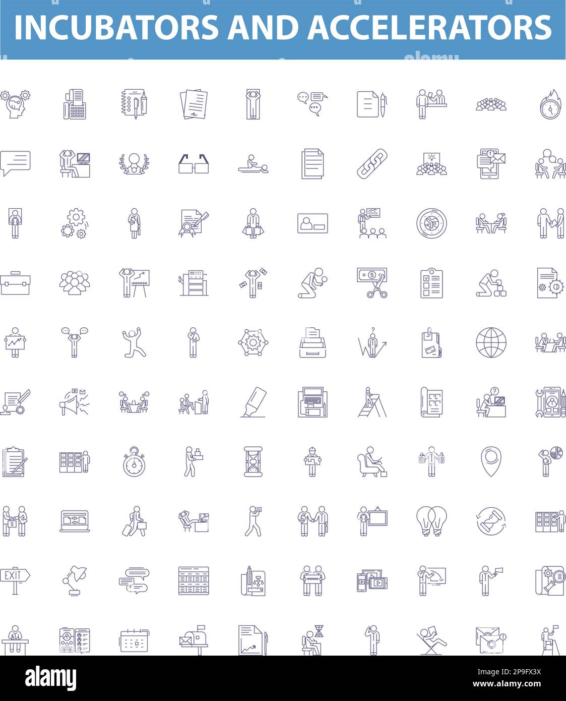 Incubators and accelerators line icons, signs set. Incubators ...