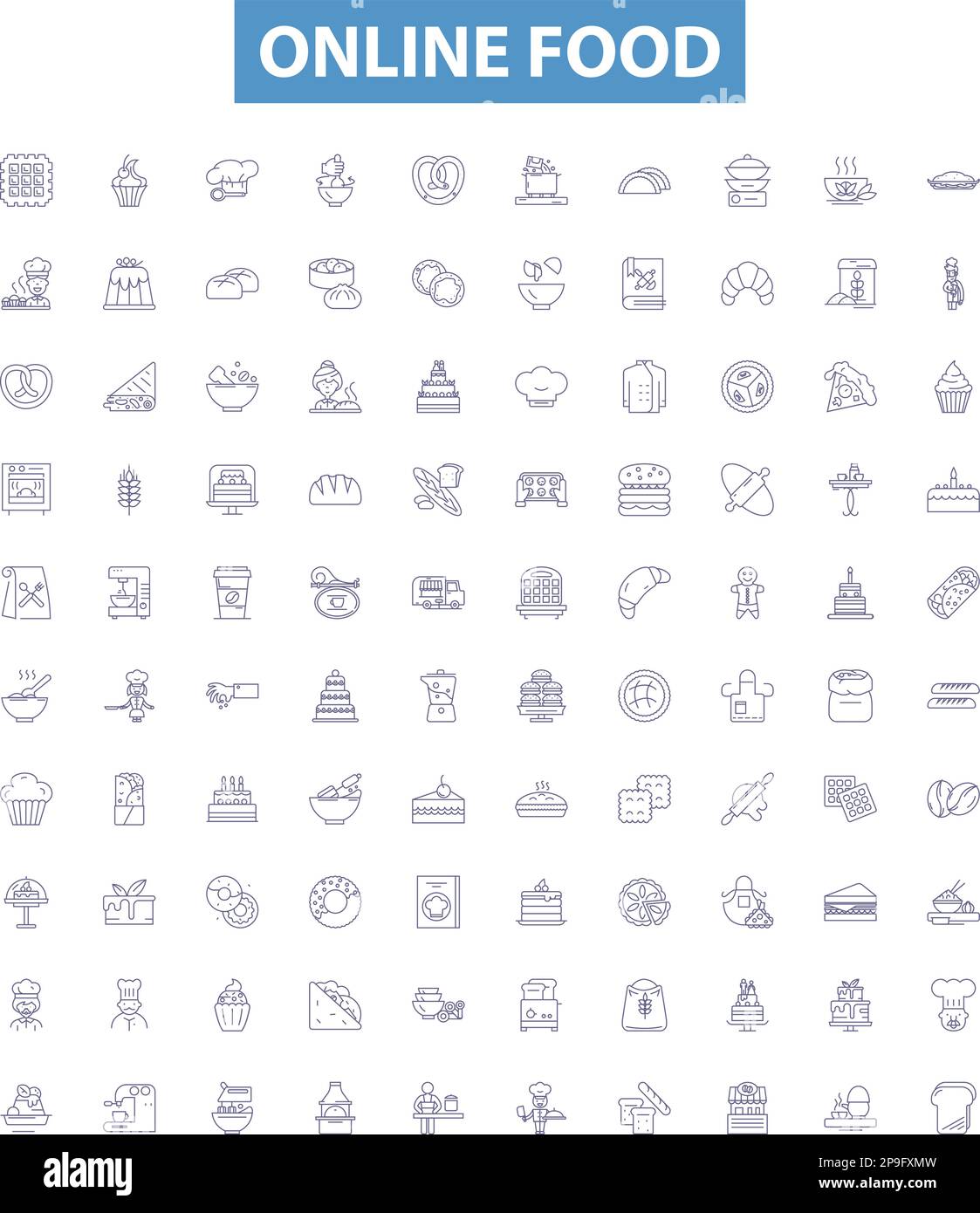 Online food line icons, signs set. Order, Delivery, Grubhub, Eat4 ...