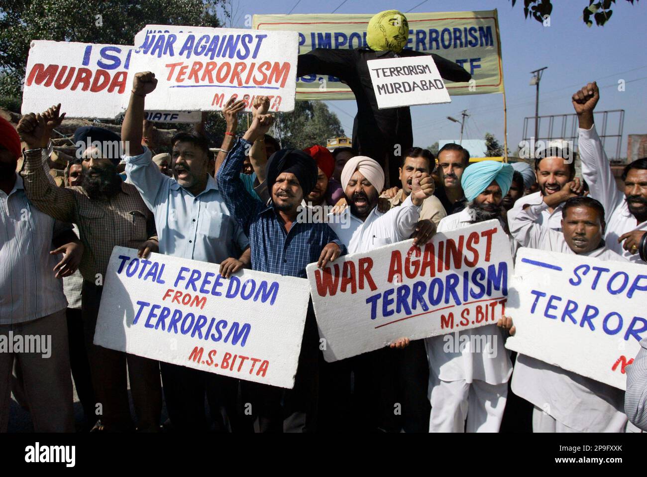 Activists of the All India Anti-Terrorist Front shout slogans against ...