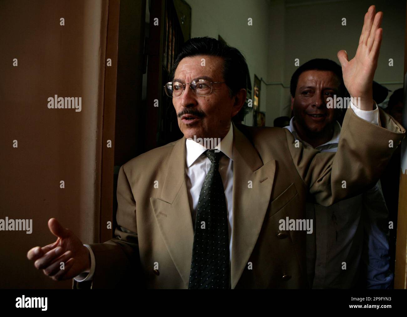 Human rights activist Martin Almada talks to journalists at the ...