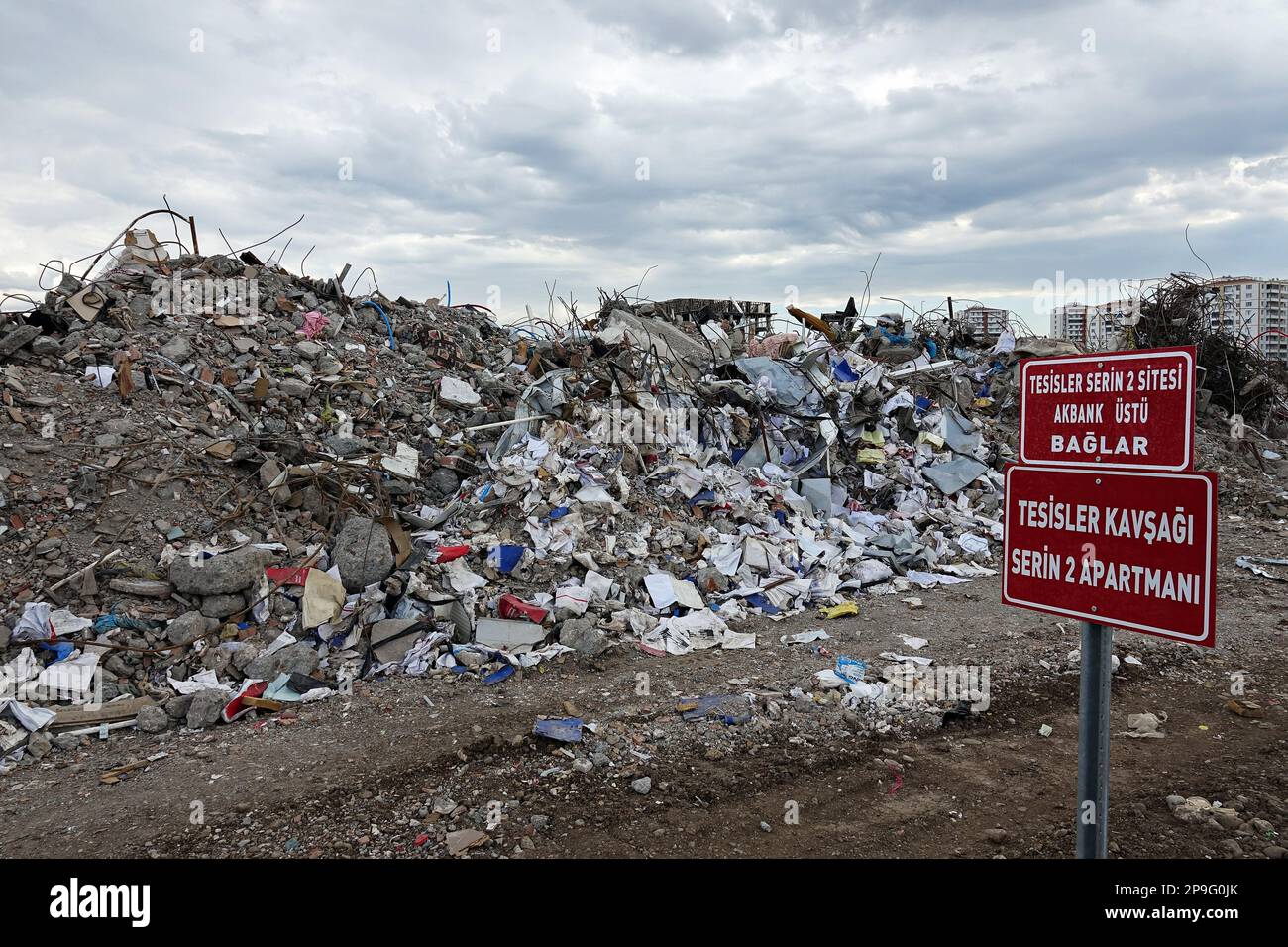 The wreckage of collapsed residential buildings is seen in Diyarbakir ...
