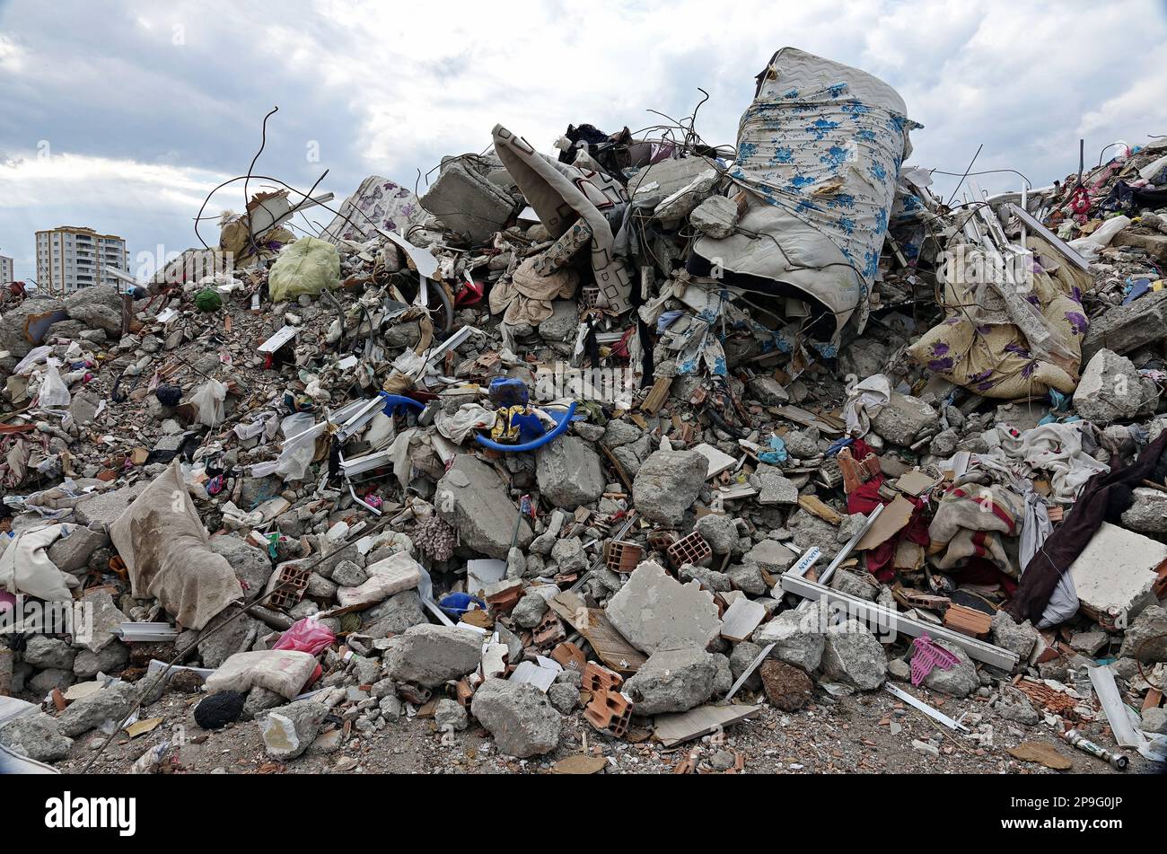 Hills of rubble are seen in the area where the debris of collapsed ...