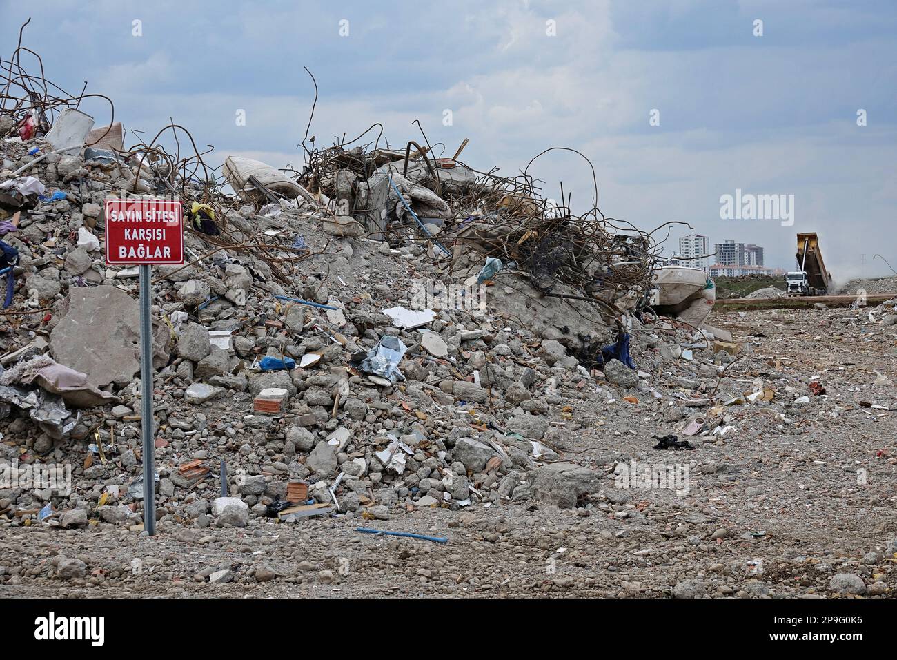 The wreckage of collapsed residential buildings is seen in Diyarbakir ...