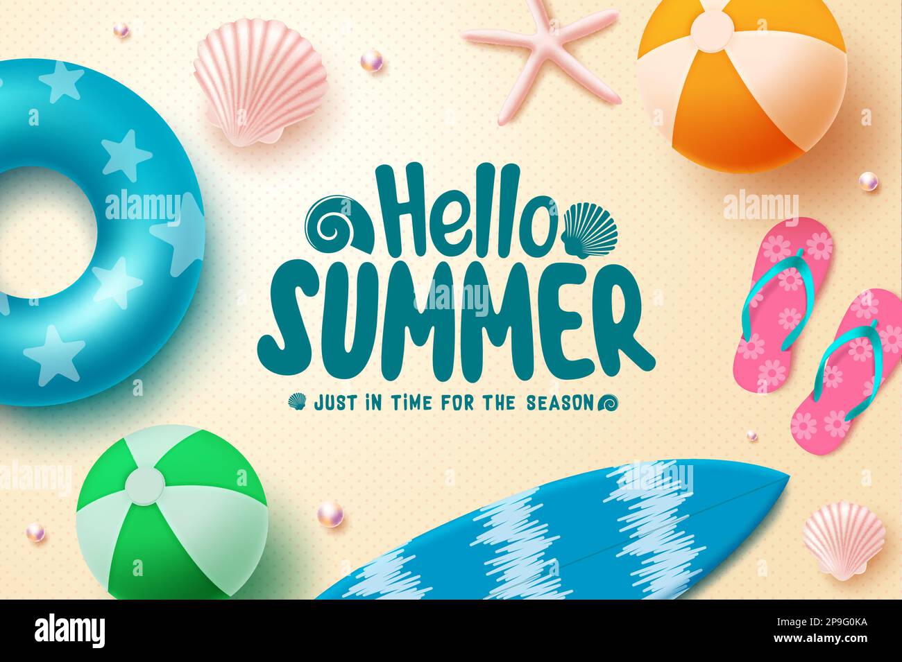 Summer greeting vector background. Hello summer text with beach floater ...