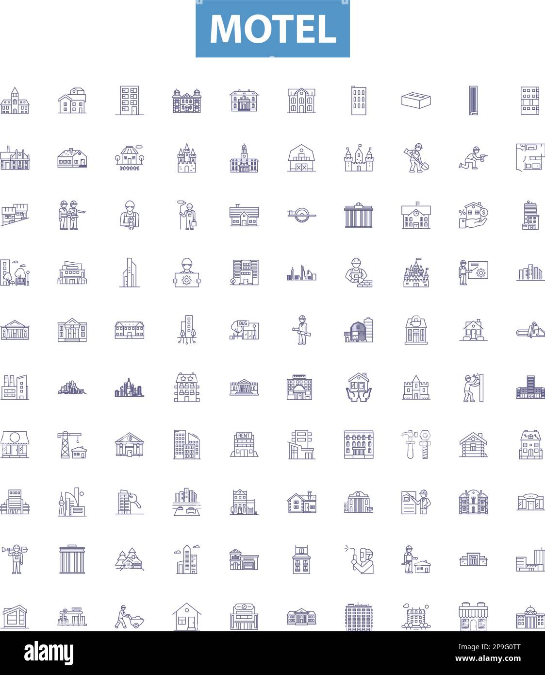 Motel line icons, signs set. Lodging, Inn, Stopover, Hostel, Resort ...
