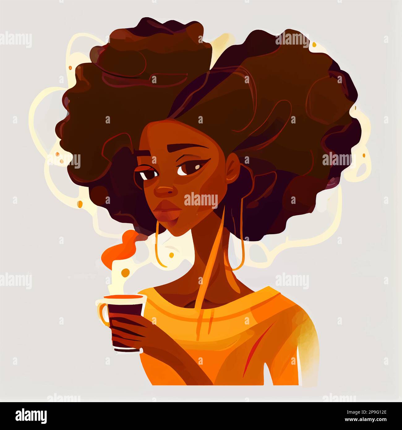 Cartoon Black Woman Sipping Tea