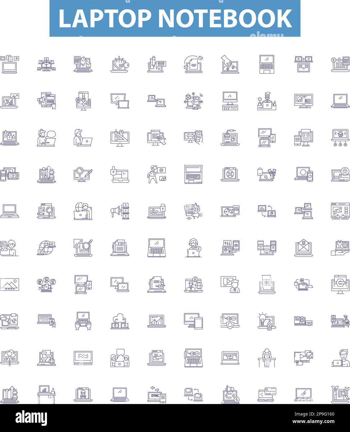 Laptop notebook line icons, signs set. laptop, notebook, computer ...