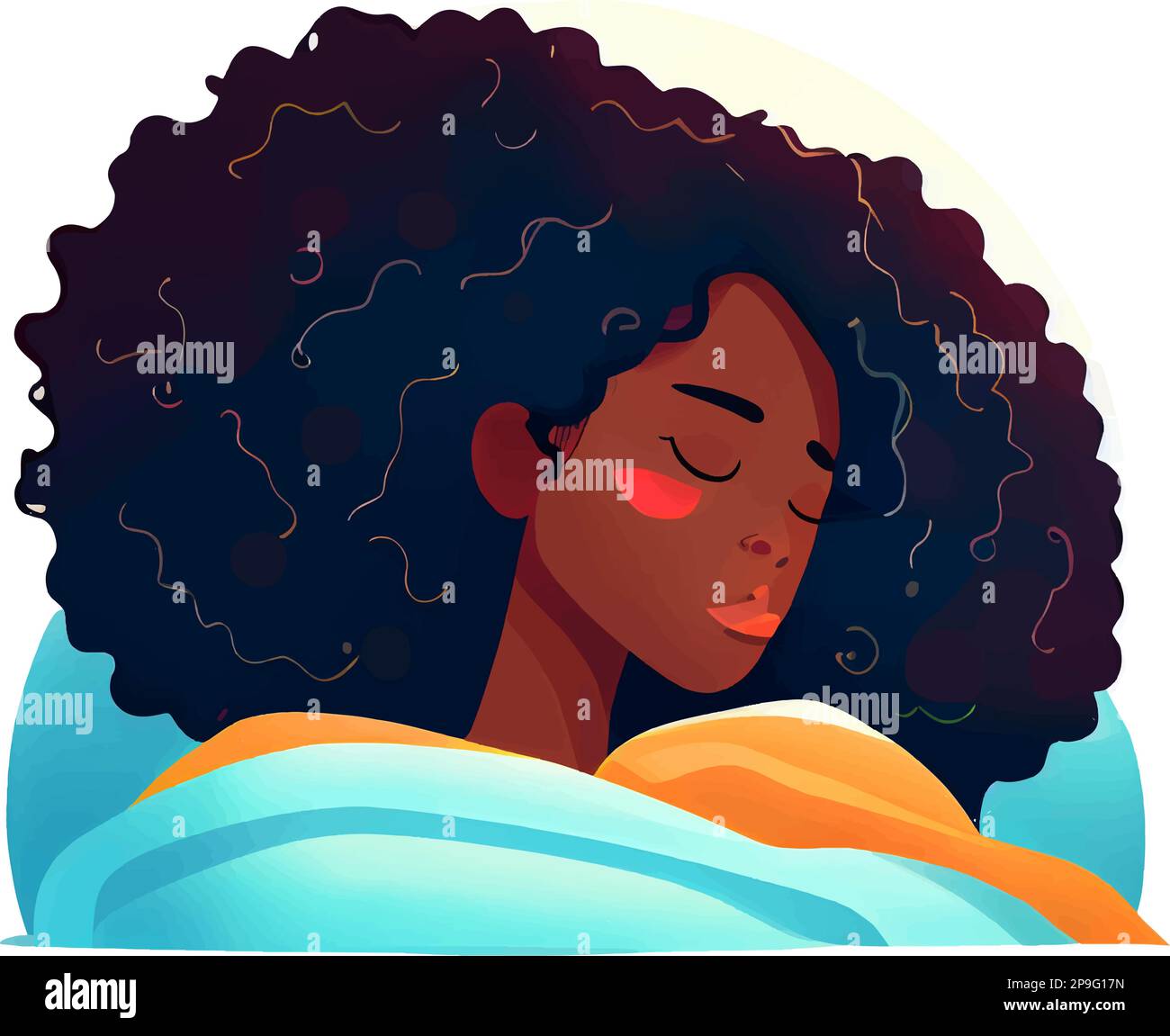 vector illustration of african woman sleep at cozy bed isolate Stock ...