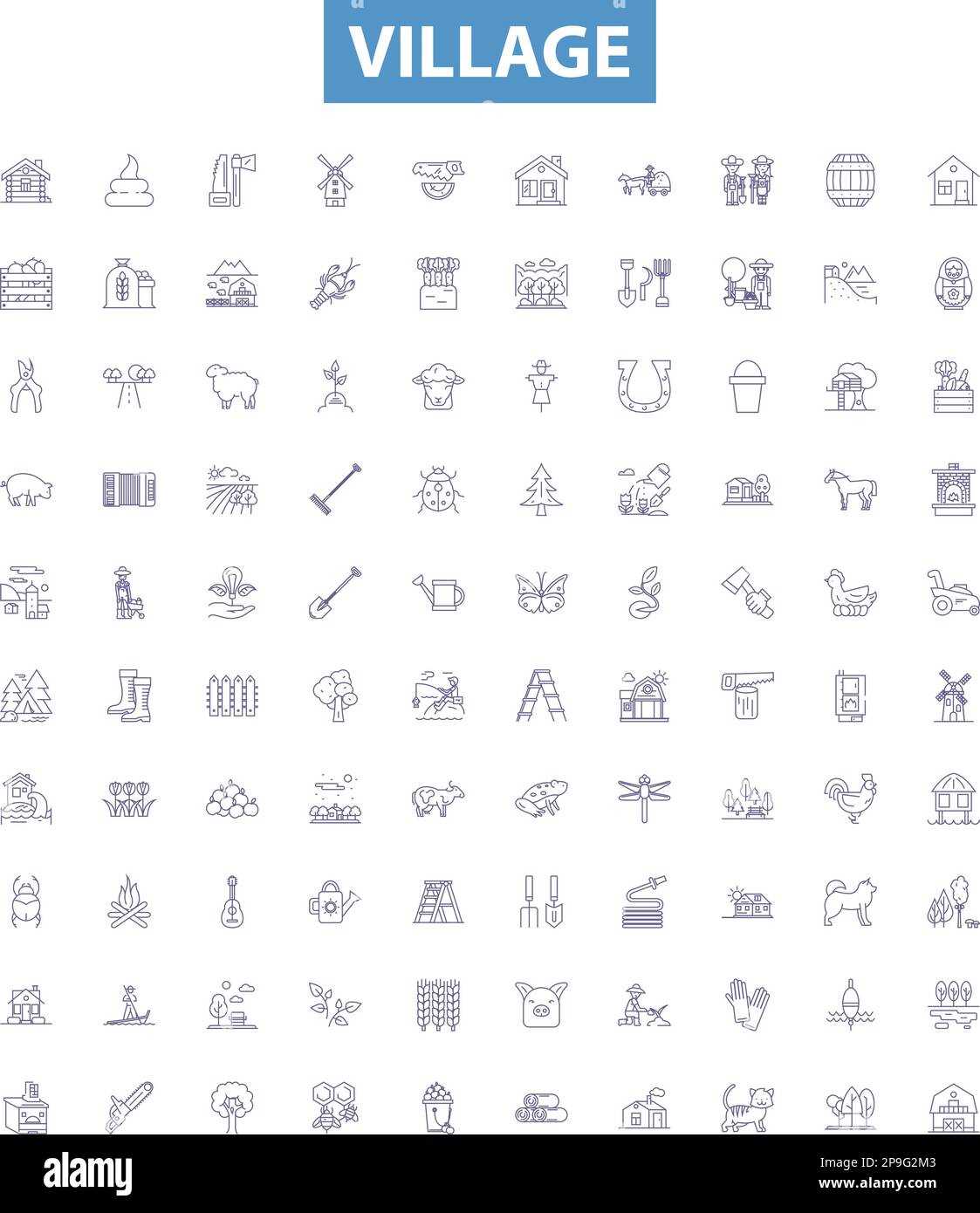 Village outline icons collection. Village, settlement, hamlet, township ...