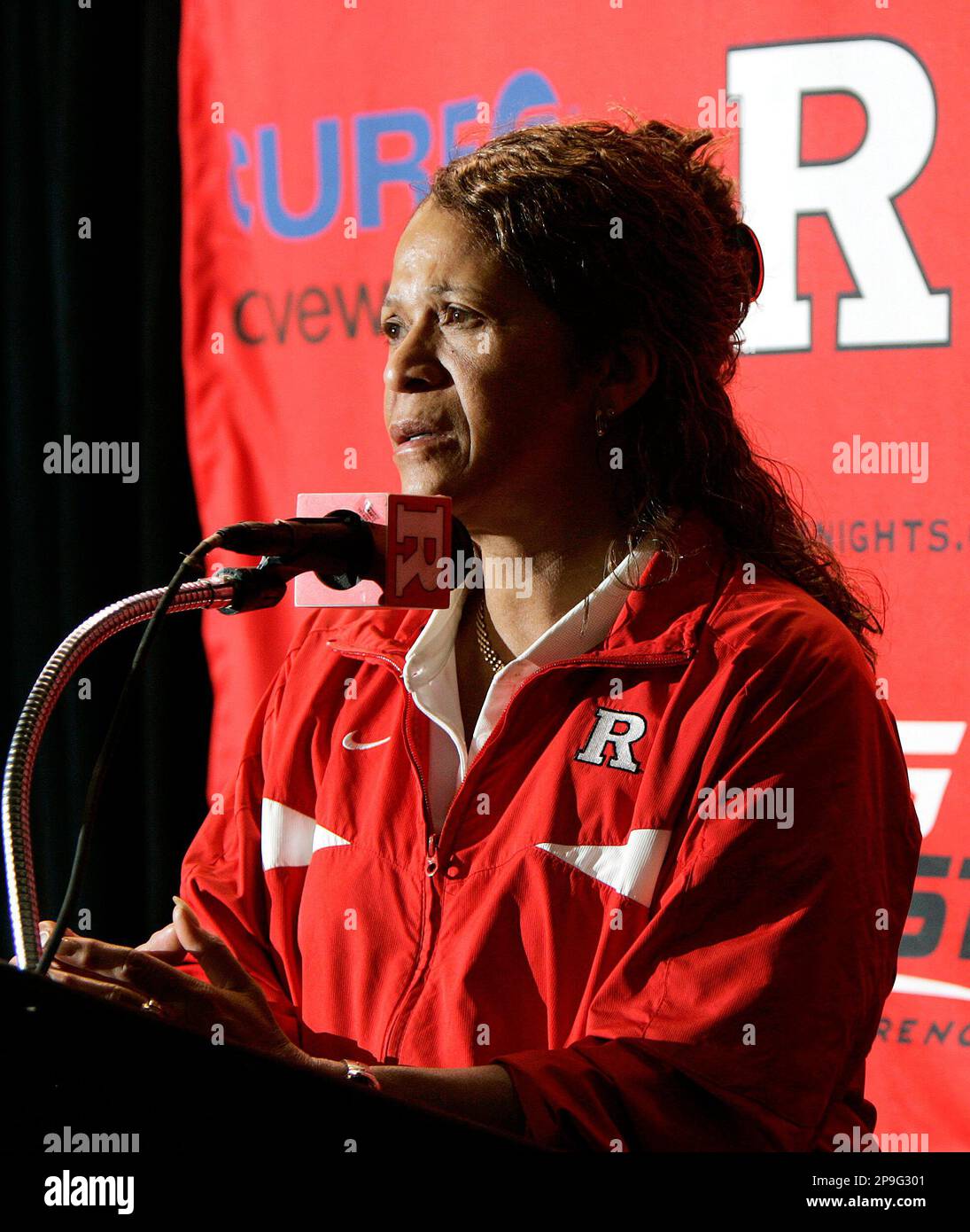 Rutgers women's basketball coach C. Vivian Stringer answers a question ...