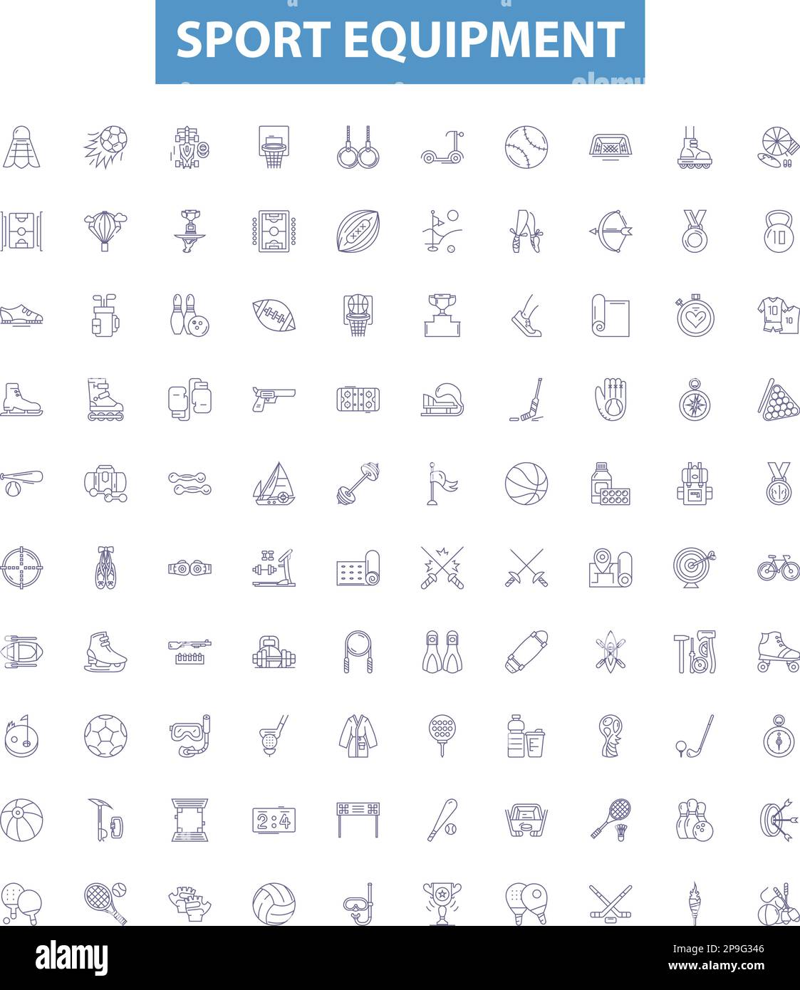 Sport equipment line icons, signs set. Gear, Balls, Racquets, Nets ...