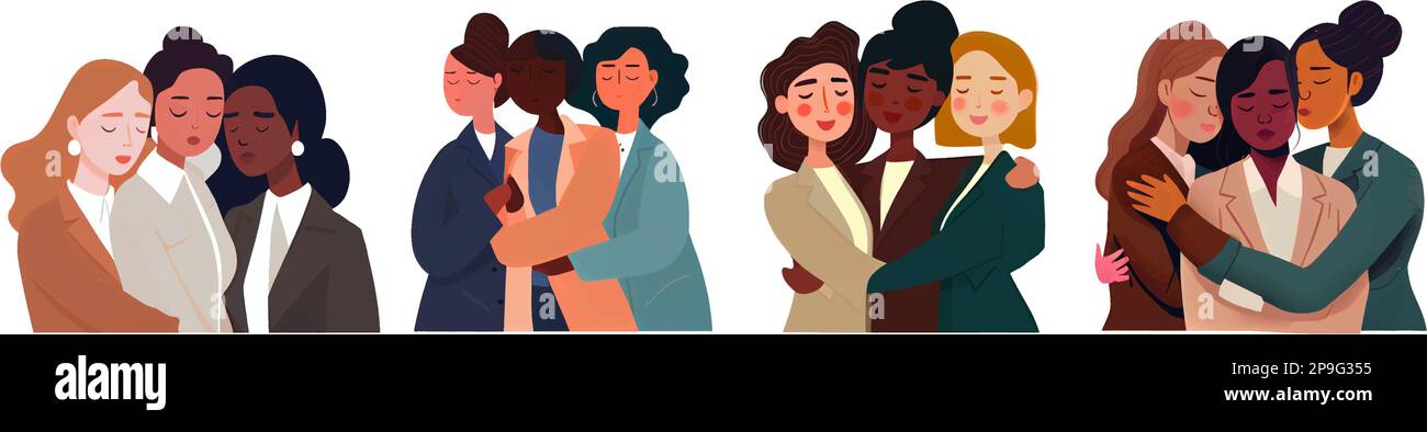set vector illustration of confident businesswomen stand together Stock ...