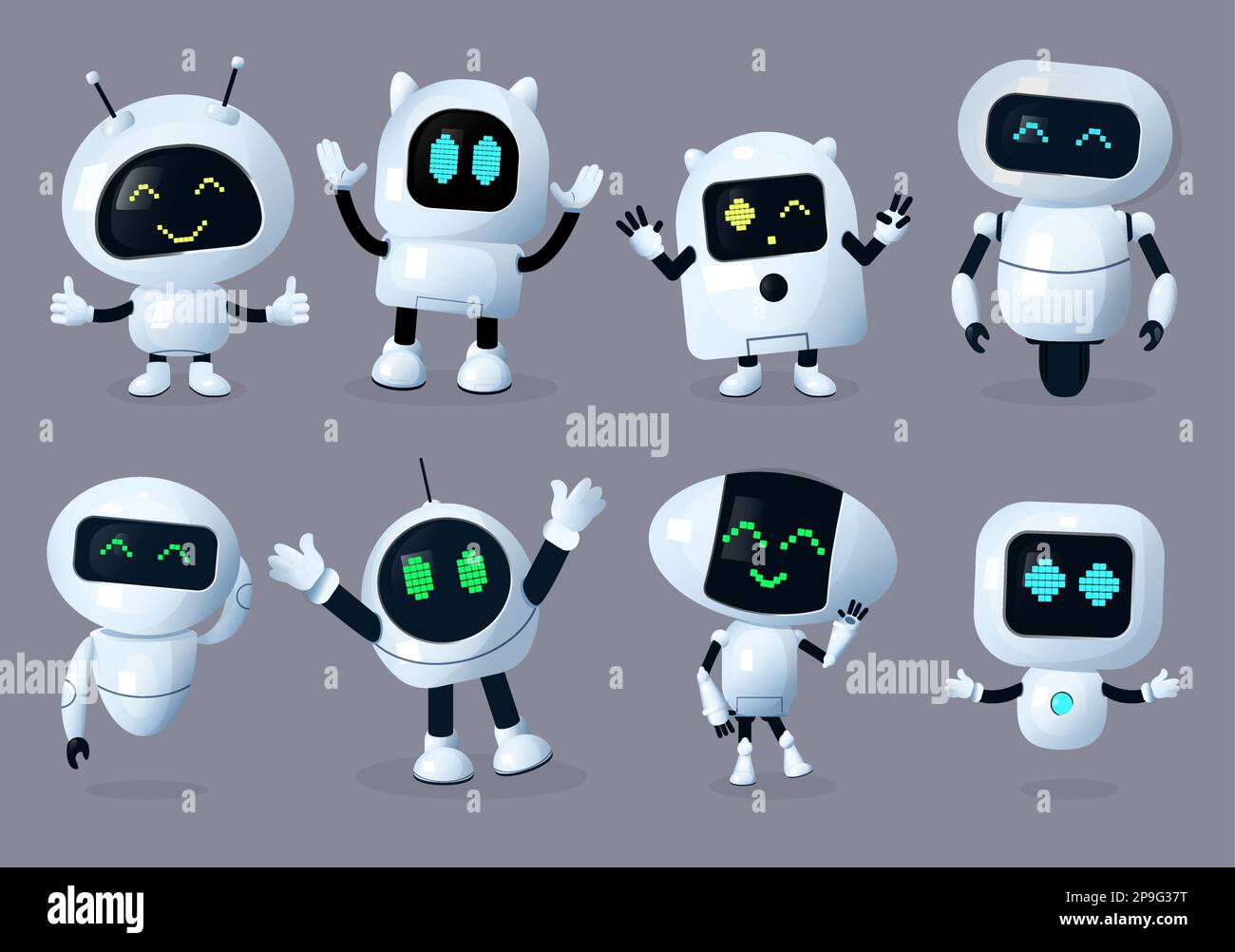 Robots character vector set design. Robotic characters isolated for ... Robots character vector set design. Robotic characters isolated for ...