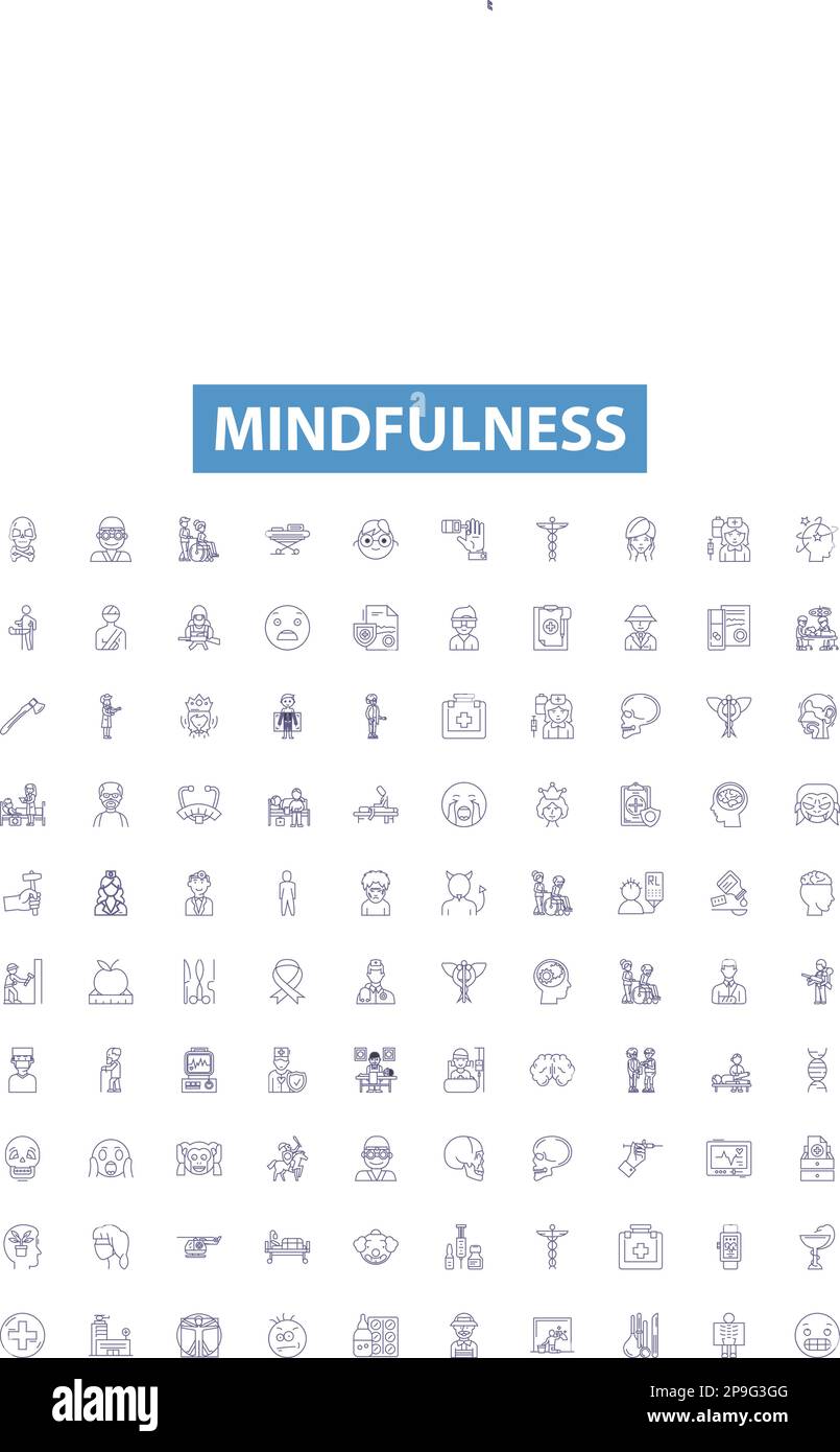 Mindfulness line icons, signs set. Awareness, Concentration, Acceptance ...