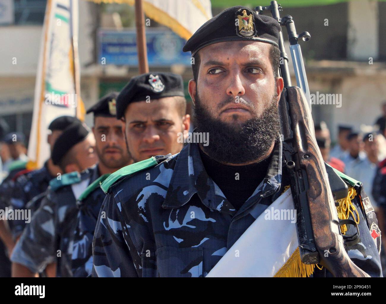 Palestinian Hamas police graduates stand in line, during a graduation ...