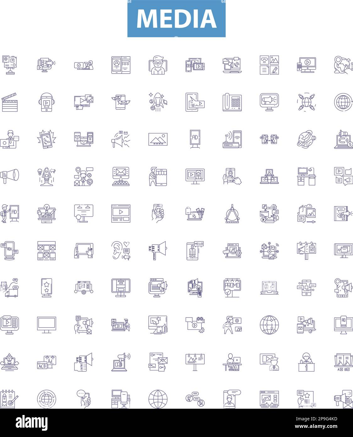 Media line icons, signs set. Media, Journalism, Broadcasting, Print ...