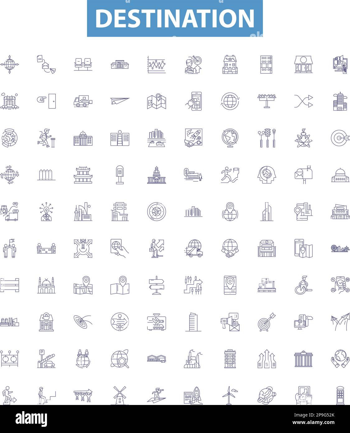 Destination line icons, signs set. Destination, Outcome, Aim, Wish ...