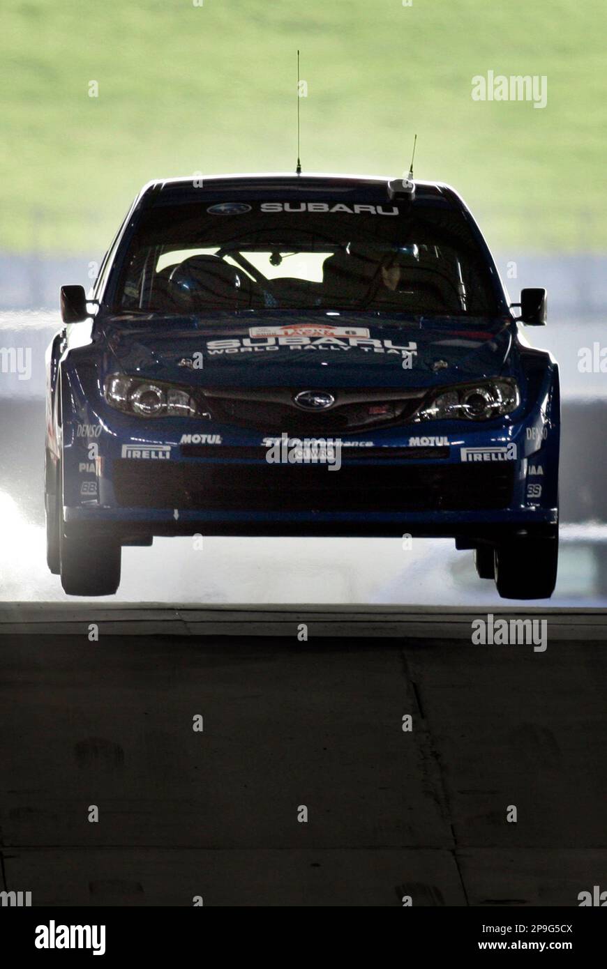 Australia's Chris Atkinson of Subaru leaps a slope in shake down during ...