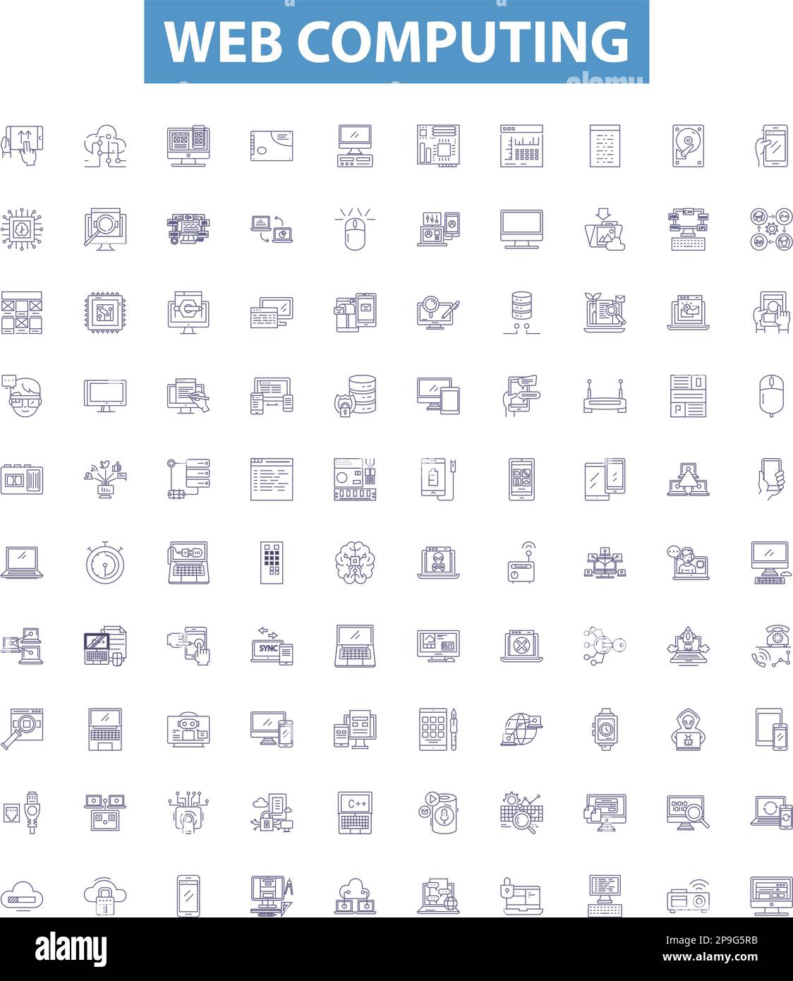 Web Computing Line Icons Signs Set Web Computing Technology