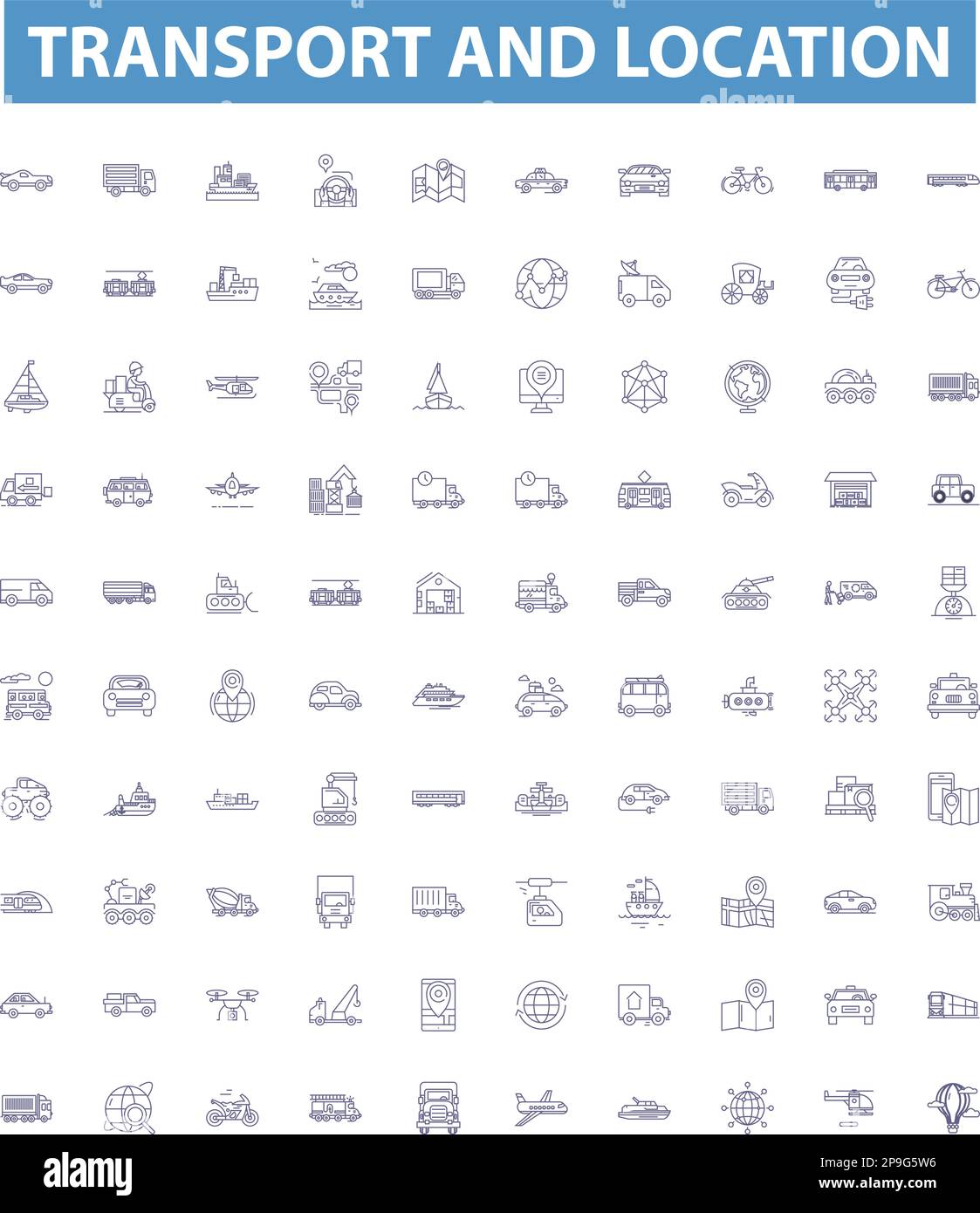 Transport and location line icons, signs set. Transport, Location ...