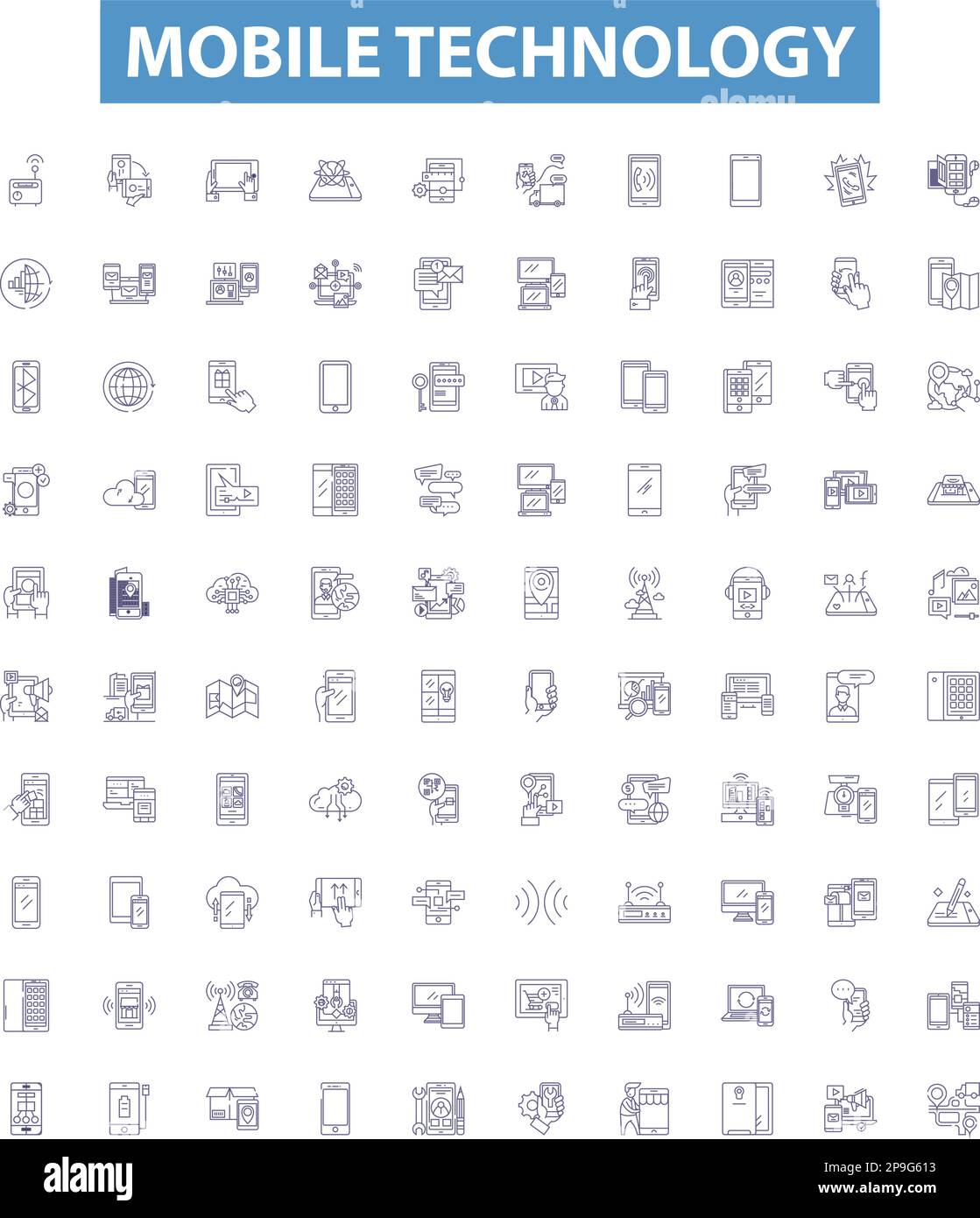 Mobile technology line icons, signs set. Smartphone, Apps, Network ...