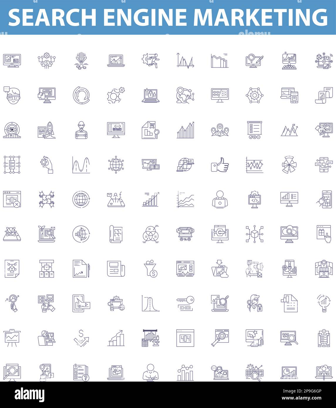 Search engine marketing line icons, signs set. SEM, SEO, Advertising ...