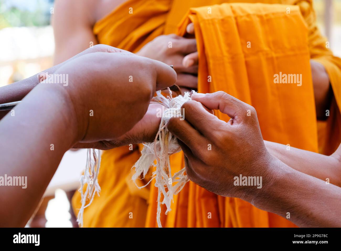 Image of ordination ceremony in buddhism, ceremonial thread Stock Photo ...