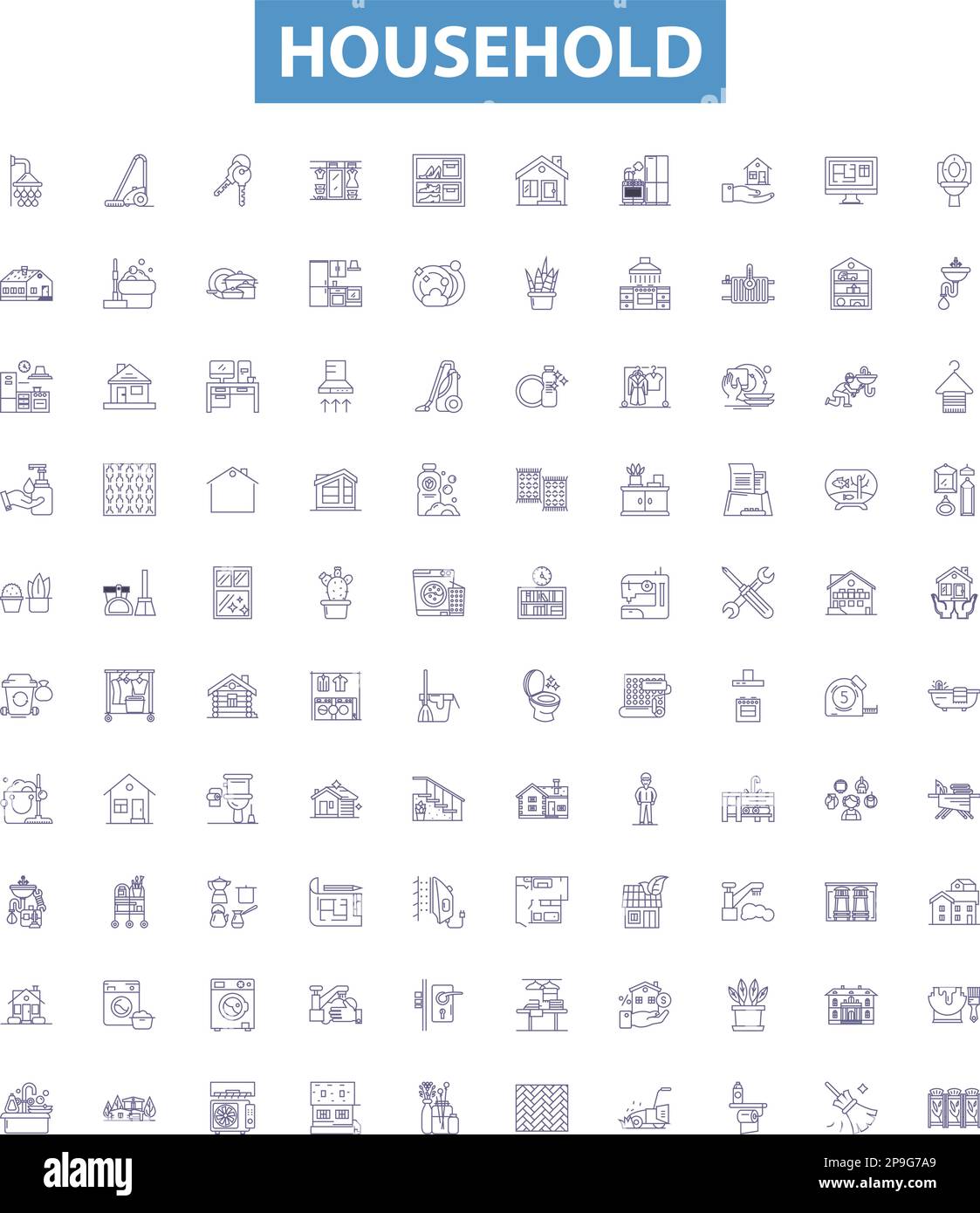 Household line icons, signs set. Home, Dwelling, Furniture, Appliances ...