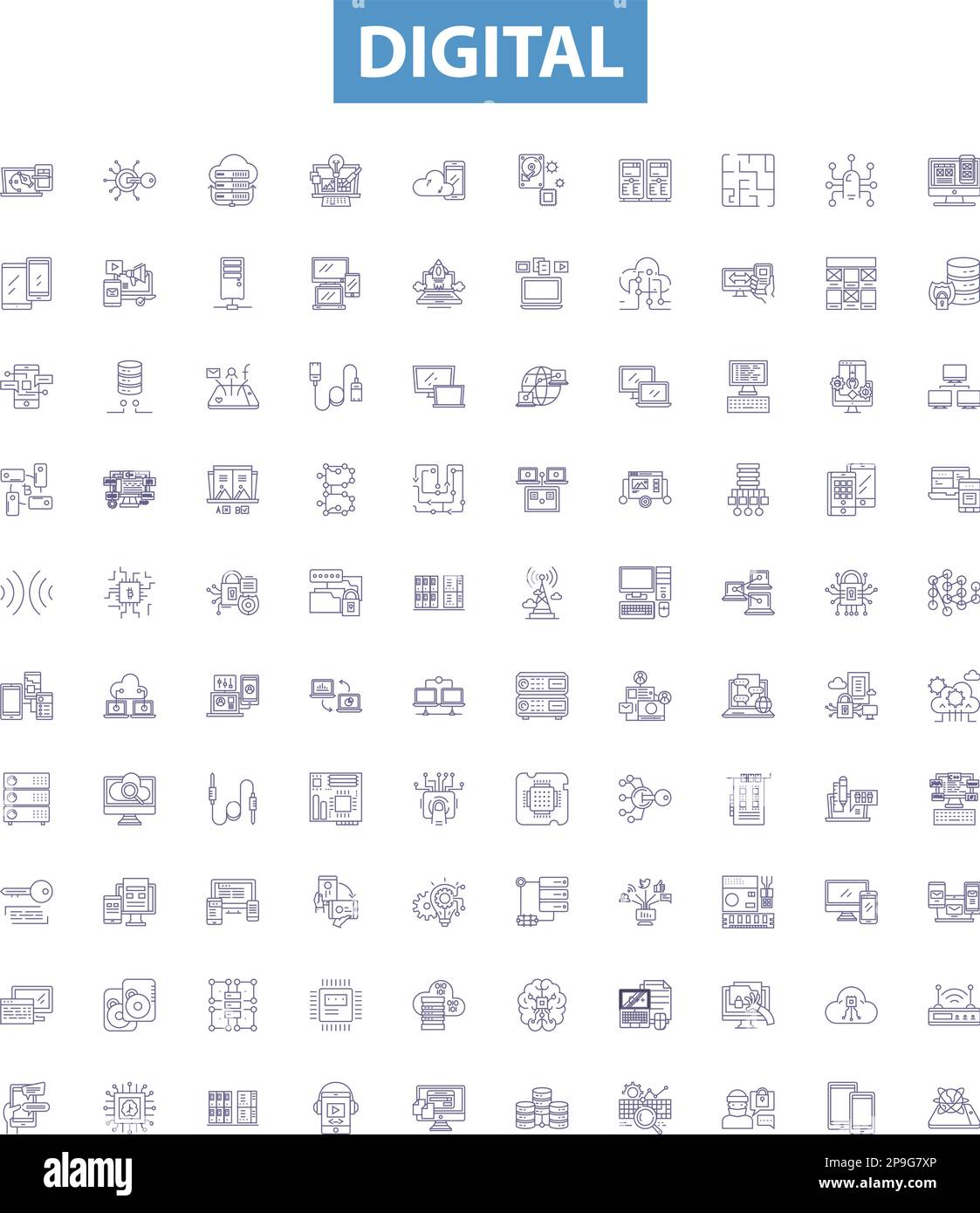 Digital line icons, signs set. Digital, Technology, Electronics ...