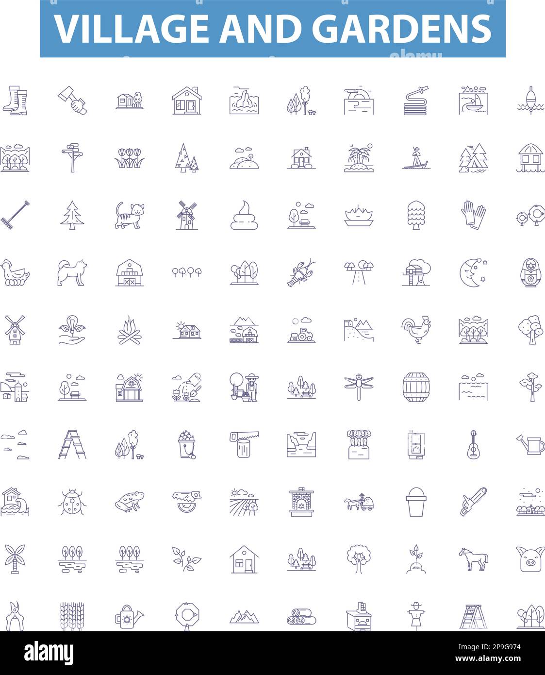 Village and gardens line icons, signs set. Village, Gardens, Rural ...